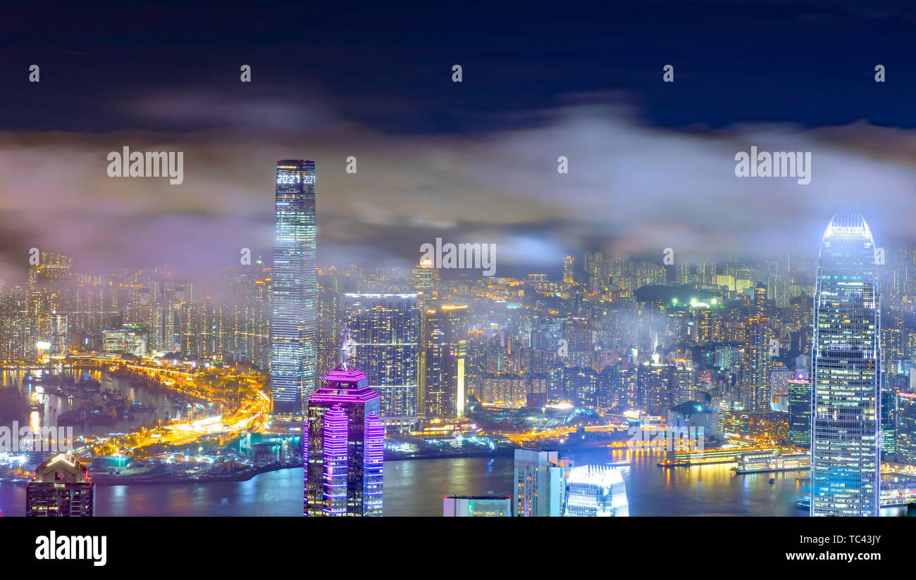 Taiping Peak overlooks the night view of Hong Kong Stock Photo - Alamy