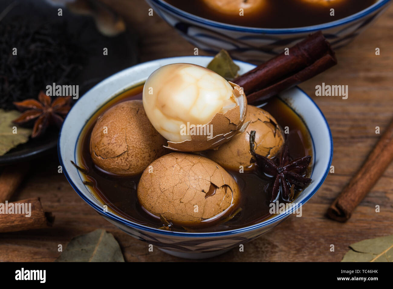 Chinese tea eggs,cha ye dan,black tea boiled eggs in spices Stock Photo ...