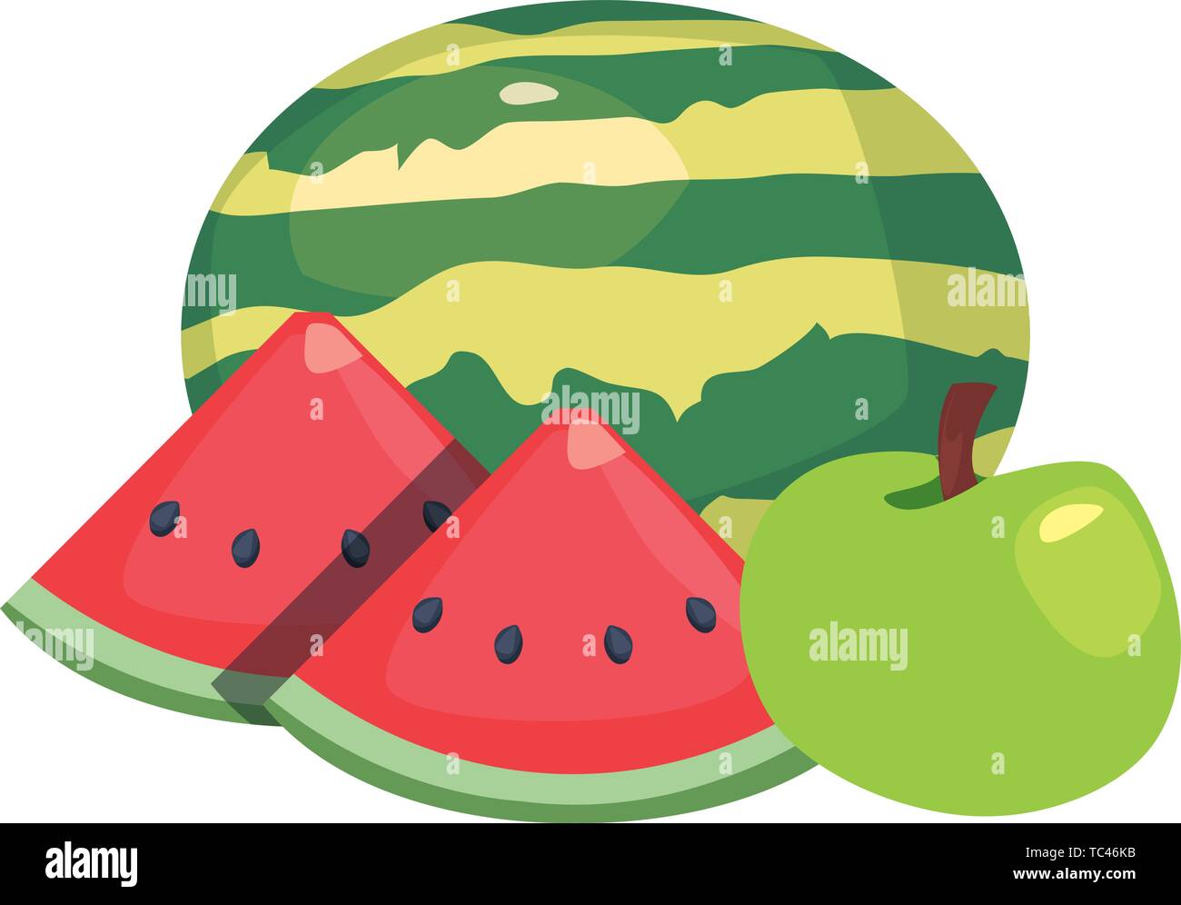 watermelon and apple fresh food vector illustration Stock Vector Image ...