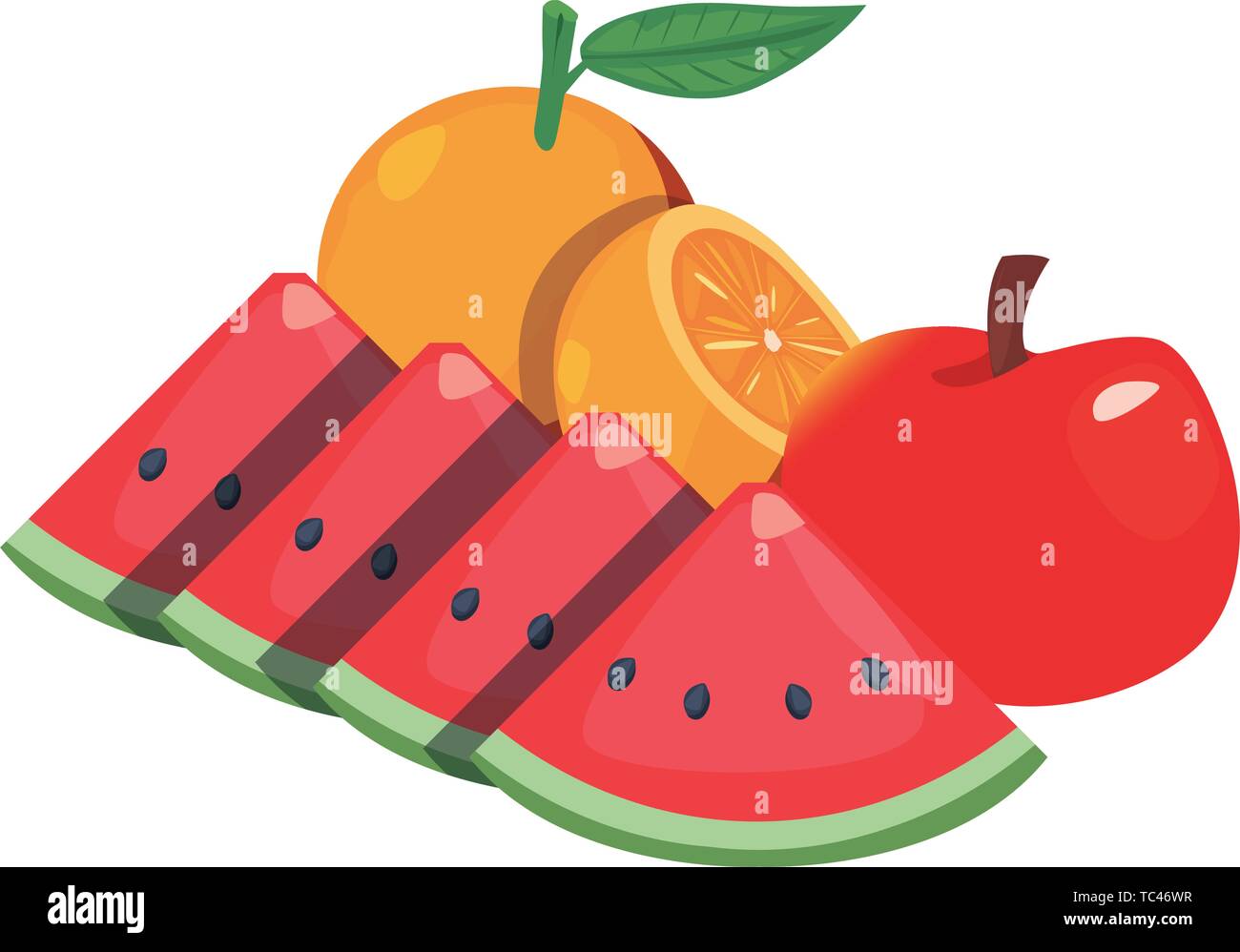 orange watermelon apple fresh food vector illustration Stock Vector ...