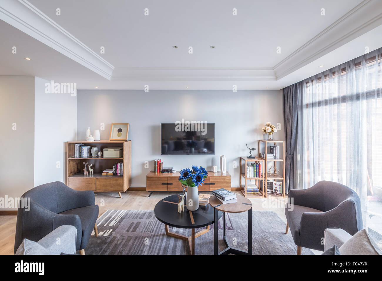 Tv coffee table model room design design design decoration hi-res stock ...