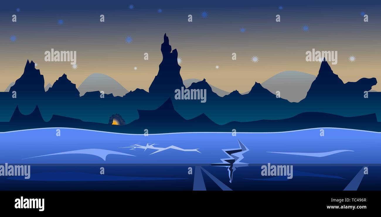 Game night background Vector seamless. Night scene with ice, mountains ...