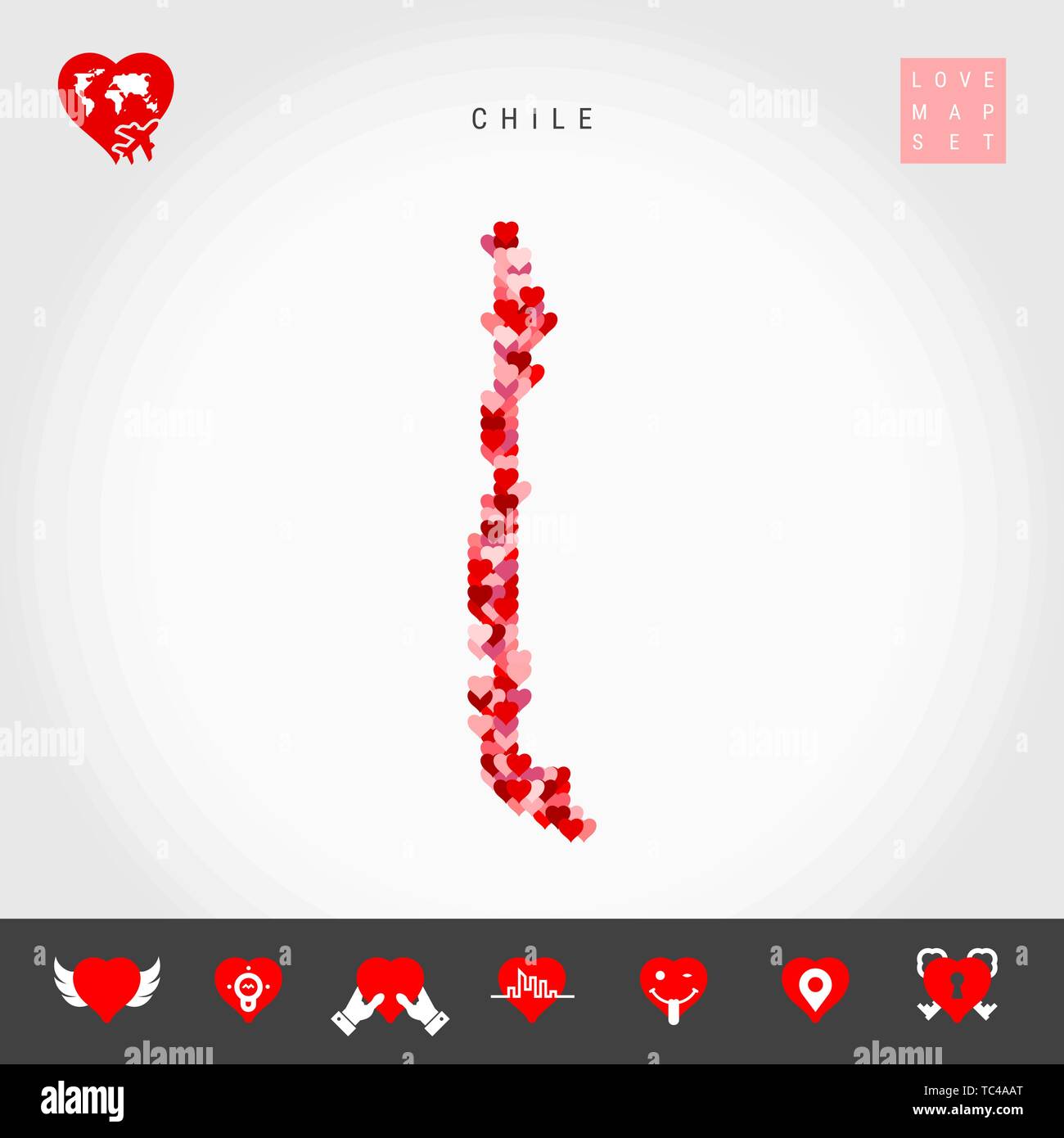 I Love Chile. Red and Pink Hearts Pattern Vector Map of Chile Isolated ...