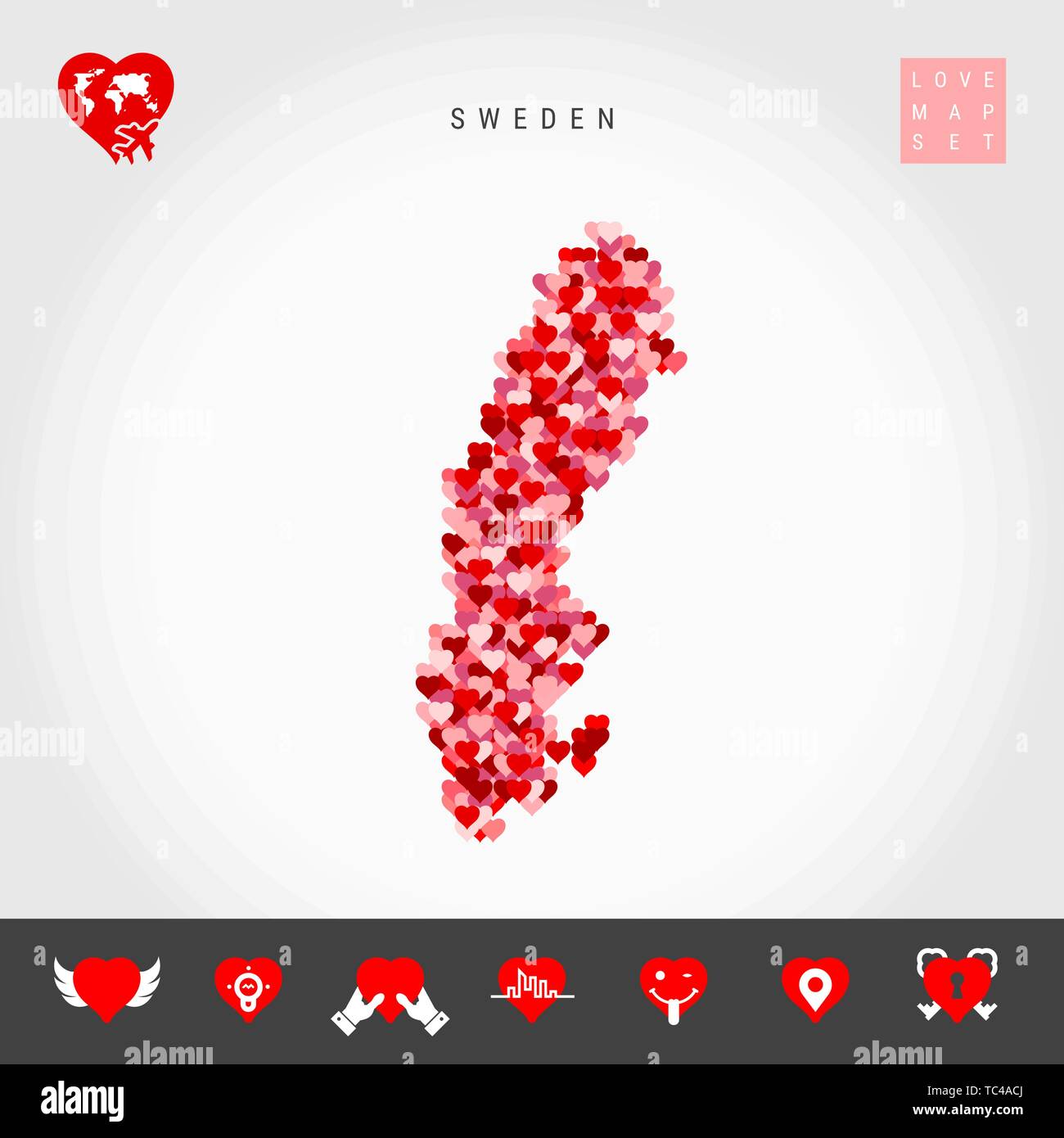 I Love Sweden. Red and Pink Hearts Pattern Vector Map of Sweden ...
