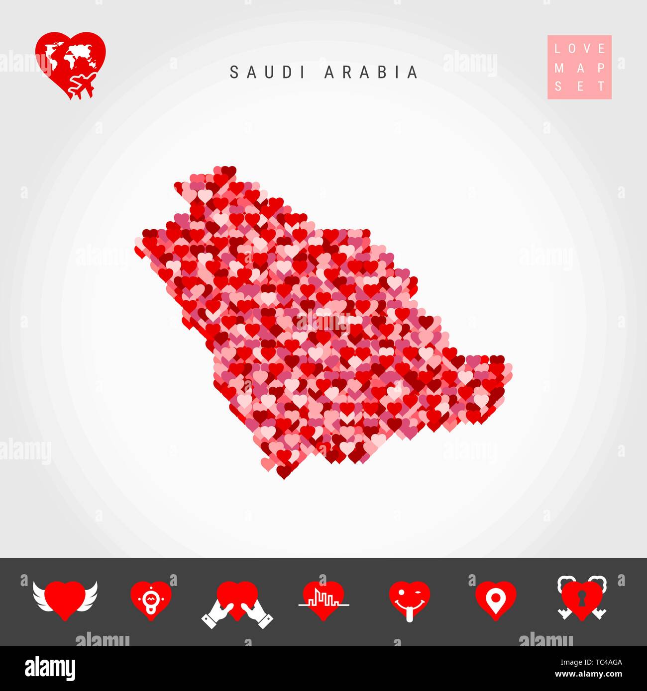I Love Saudi Arabia. Red and Pink Hearts Pattern Vector Map of Saudi ...