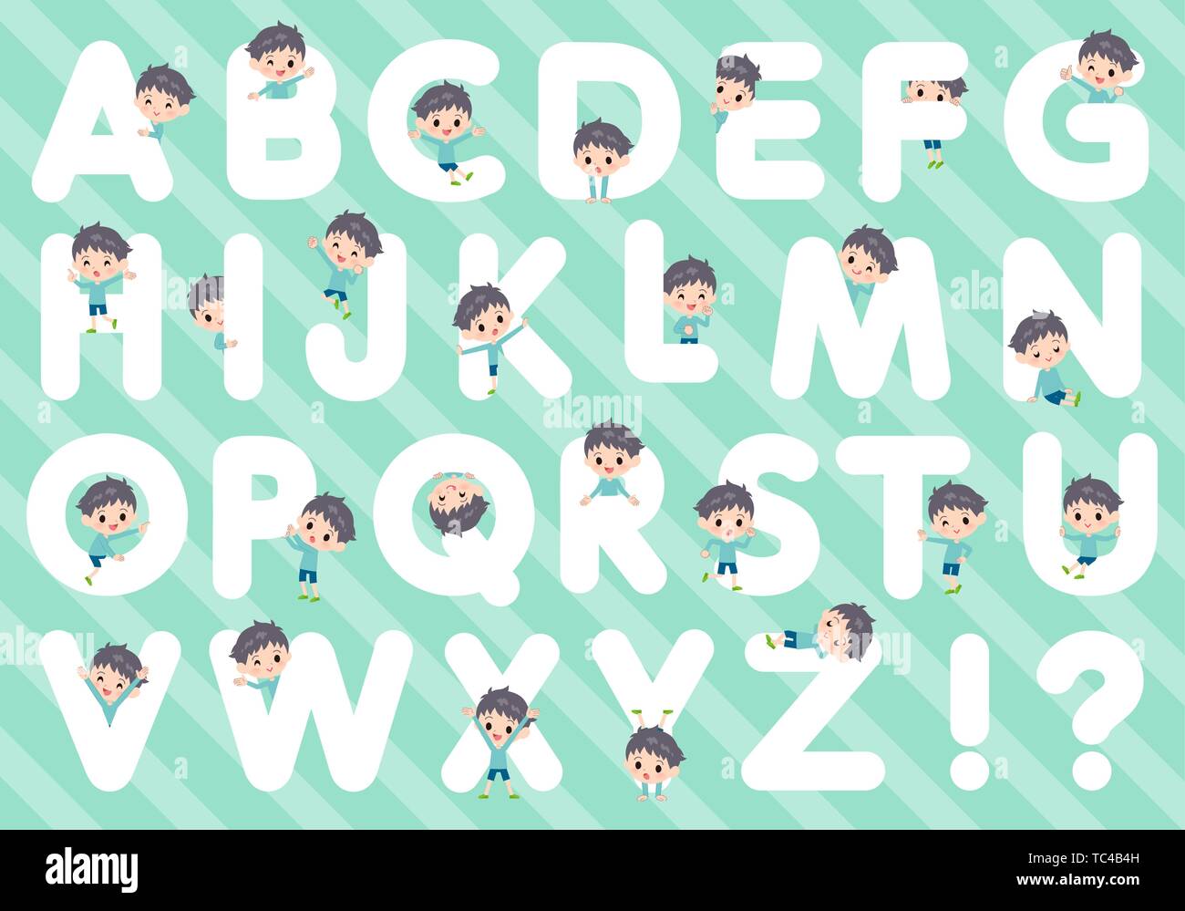 A set of boy designed with alphabet.Characters with fun expressions ...