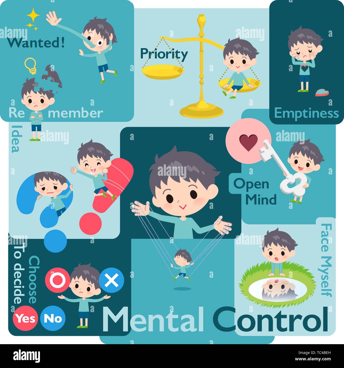 A set of boy who control emotions.A variety of image illustrations ...