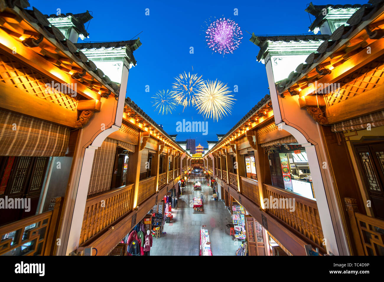 Anhui chenghuang temple fireworks and night scenery hi-res stock ...