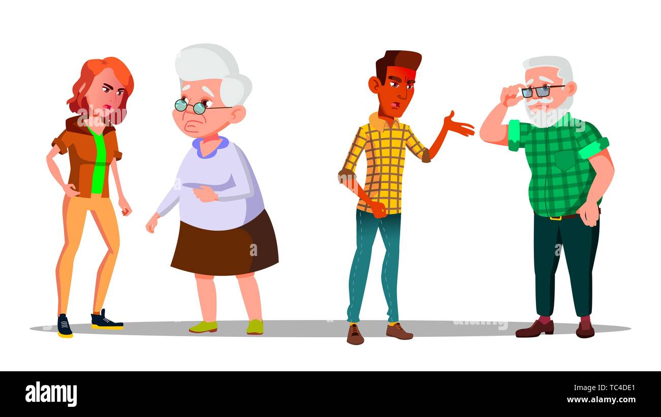 Young Generation Character Abuse Cry At Old Vector Stock Vector Image ...