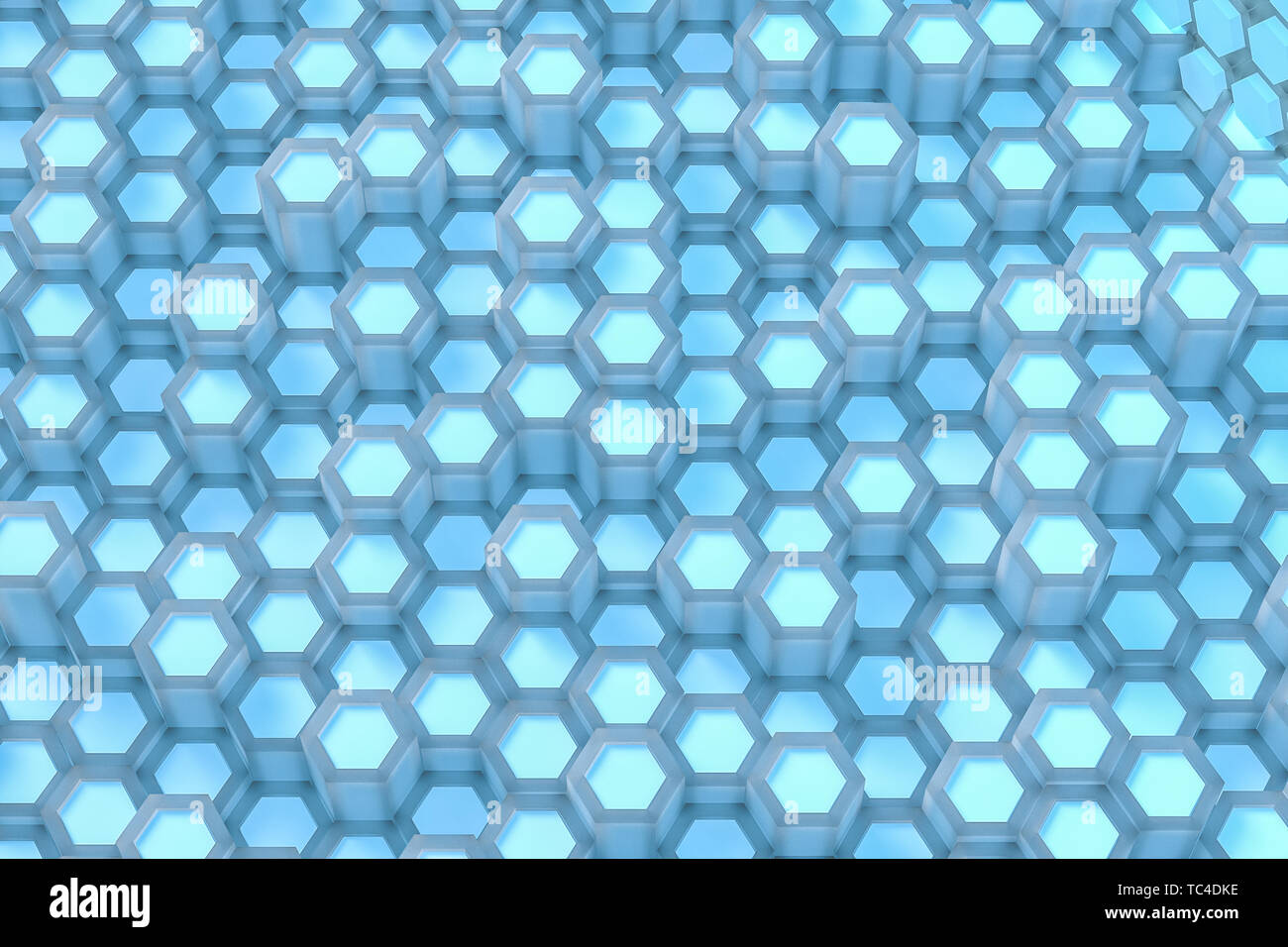 Blue transparent material hexagonal background, three-dimensional ...