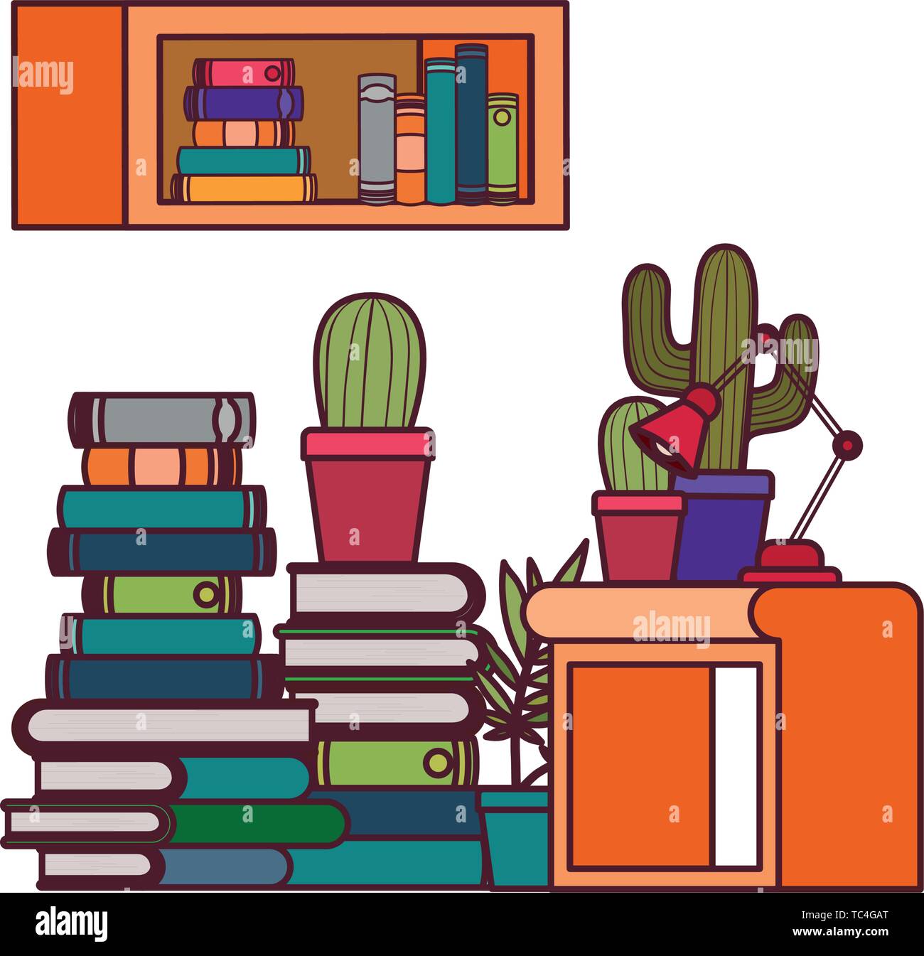 shelving with books and wooden drawer Stock Vector Image & Art - Alamy