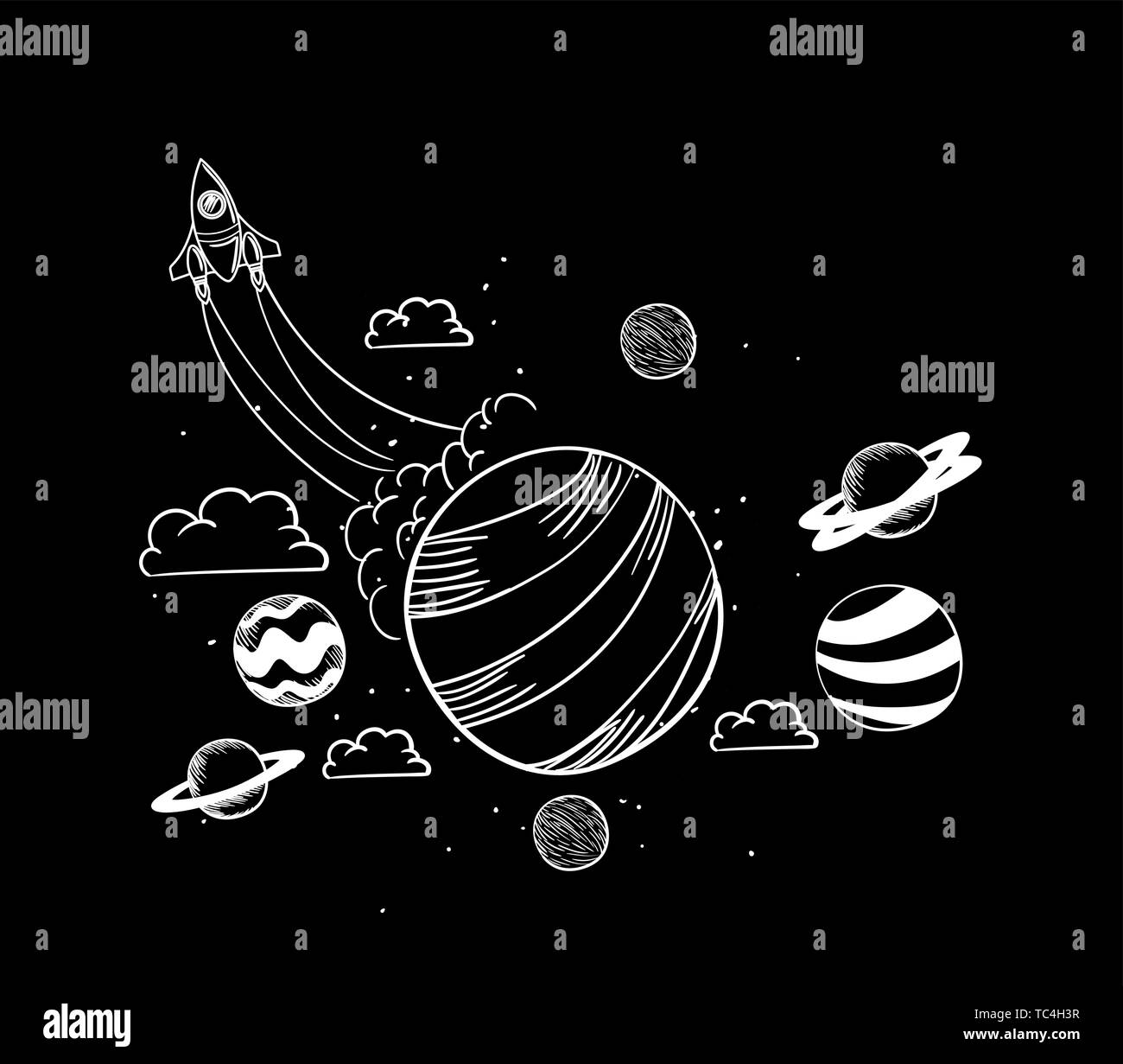 Rocket and planet draw design Stock Vector Image & Art - Alamy