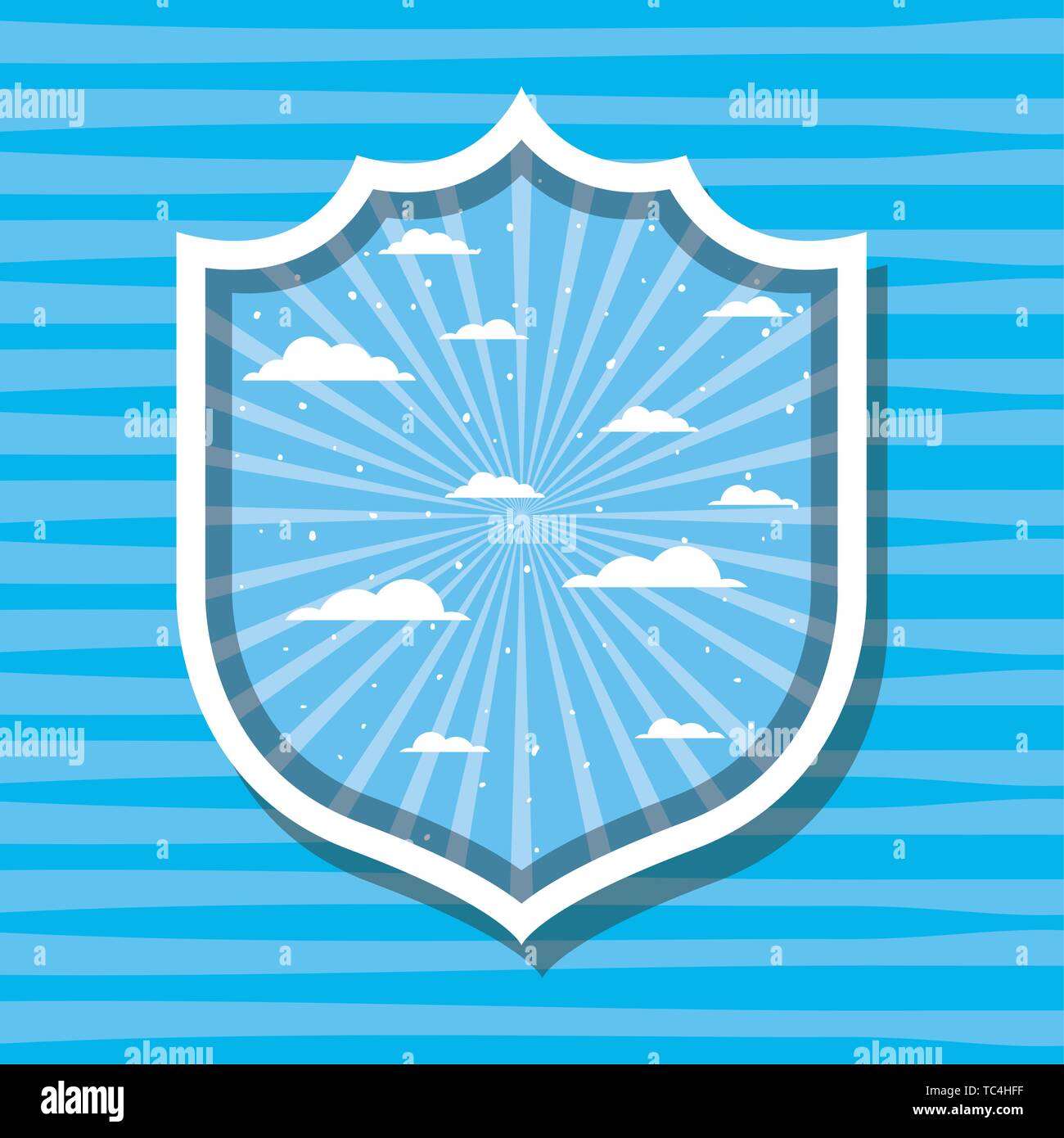 Striped and clouds design inside shield vector illustration Stock ...