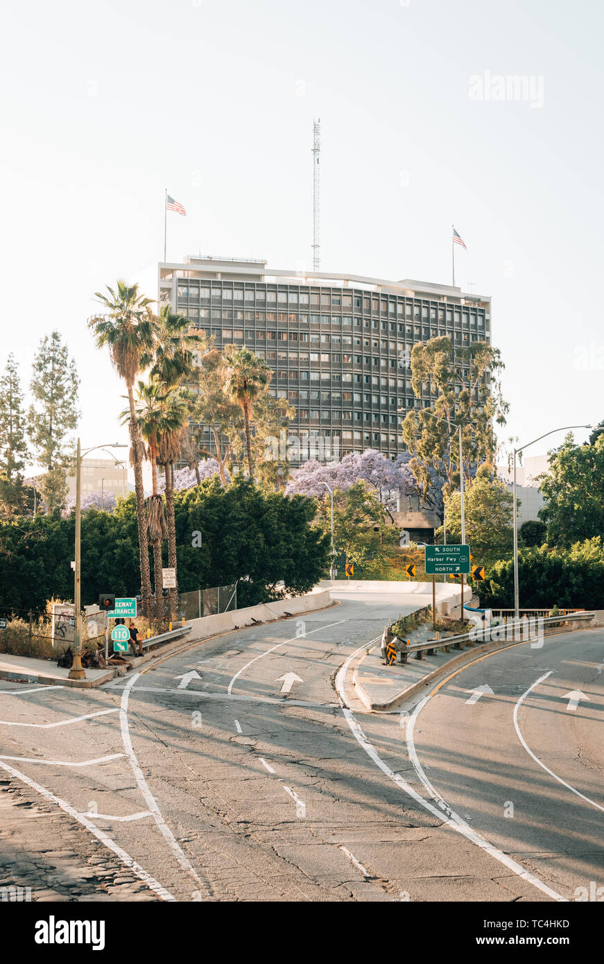 View of entrance ramps to the 110 Freeway in downtown Los Angeles ...