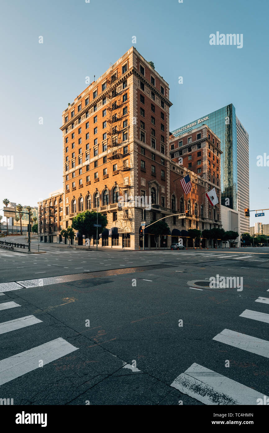 Crosswalks and historic building in downtown Los Angeles, California ...