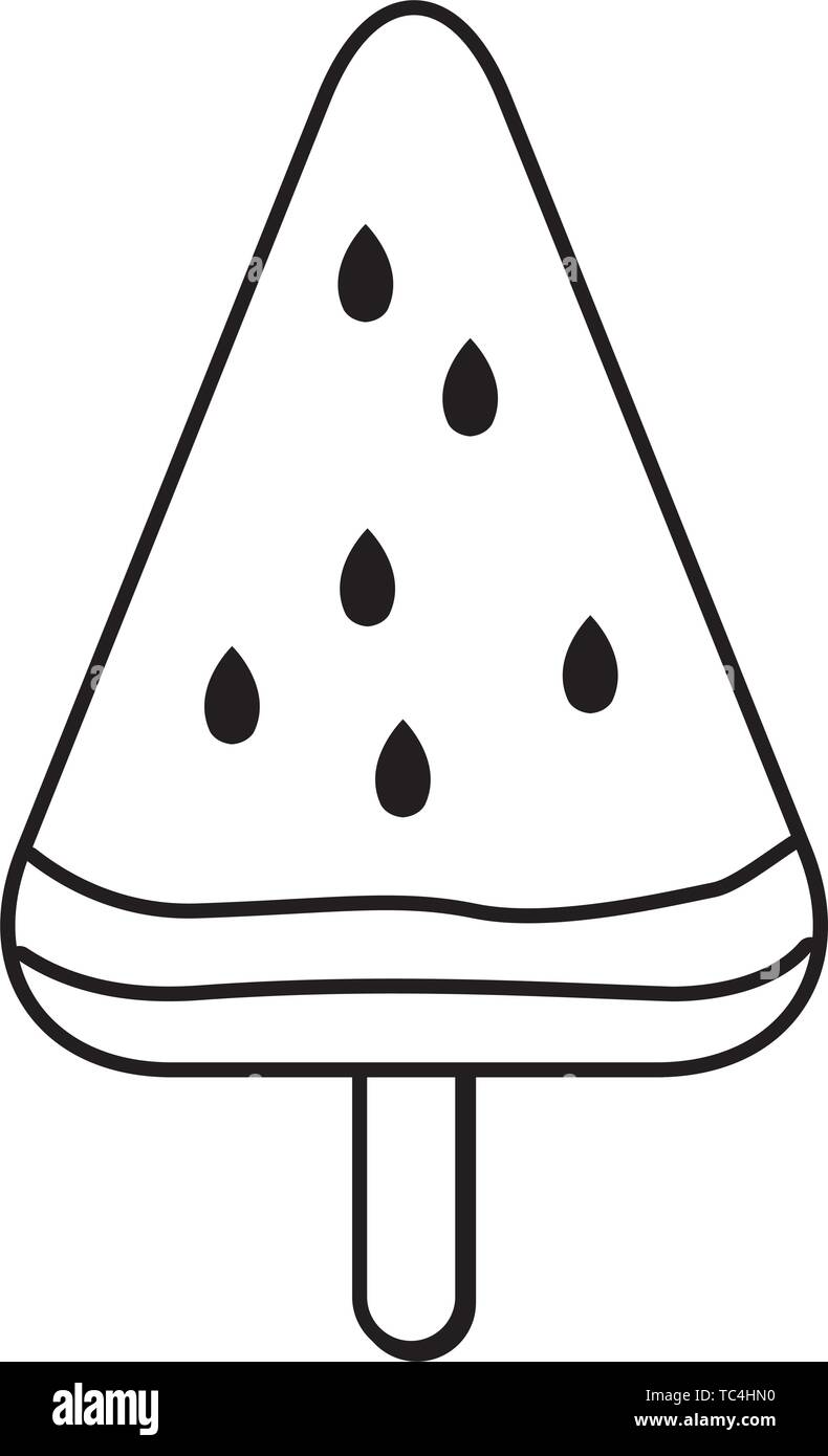 Watermelon popsicle frozen dessert in black and white Stock Vector ...