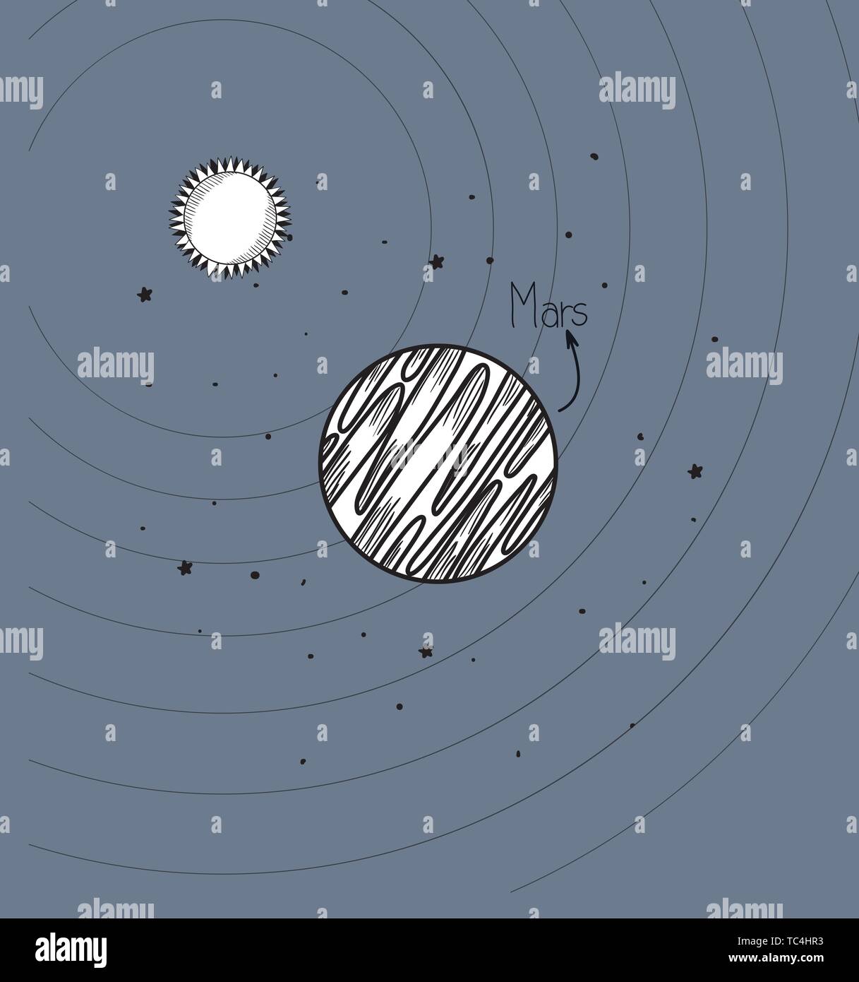 Mars planet and sun draw of solar system design Stock Vector Image ...