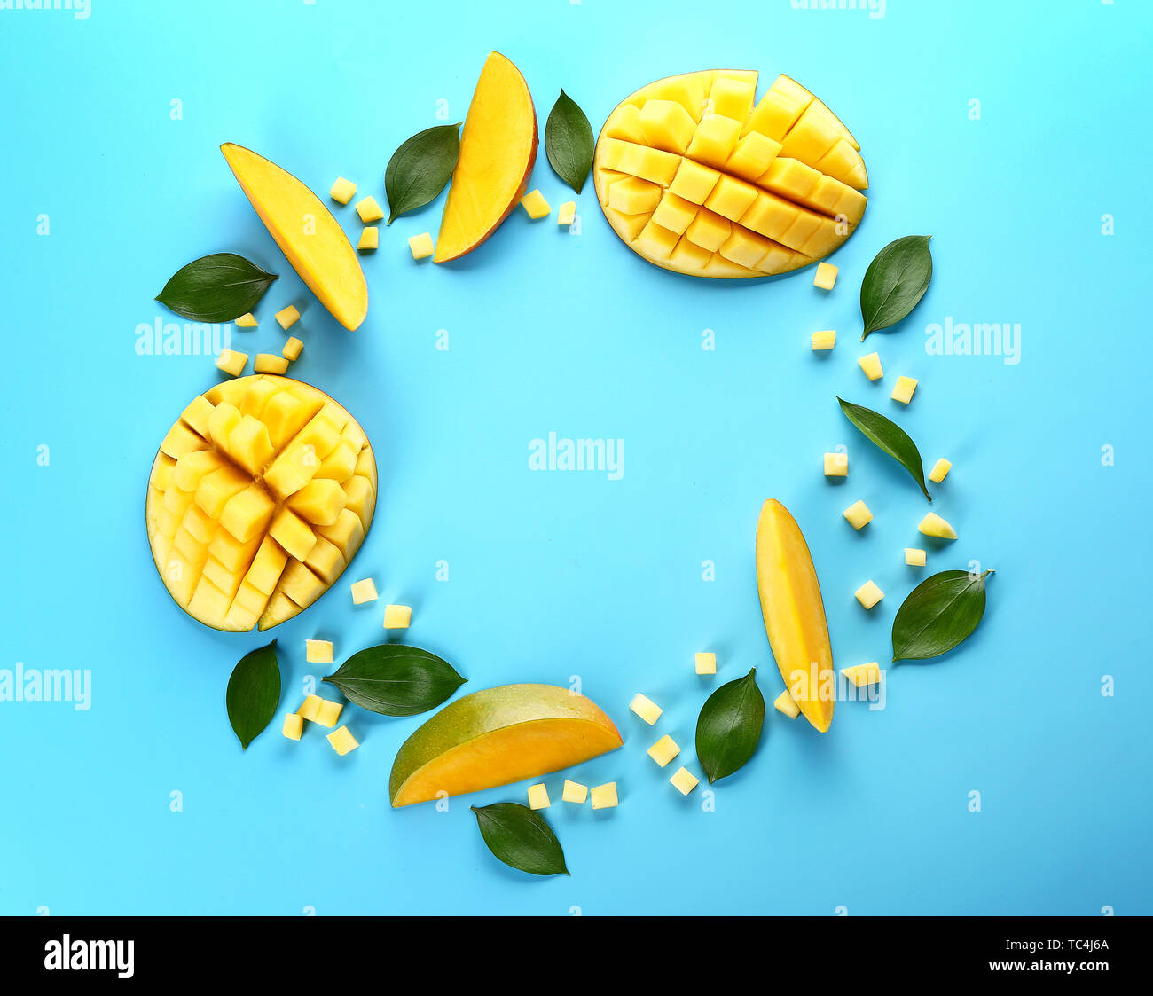 Frame made of tasty fresh mango on color background Stock Photo - Alamy
