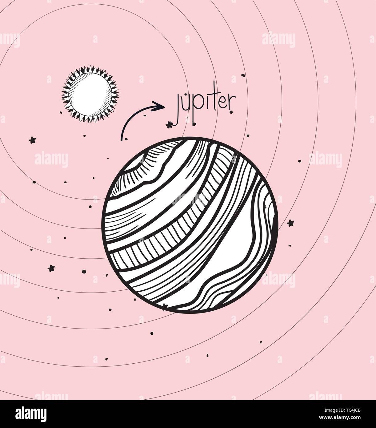Jupiter planet and sun draw of solar system design Stock Vector Image ...