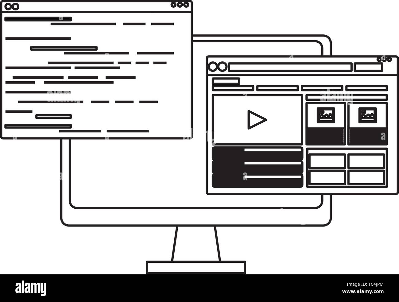 computer icon cartoon isolated black and white Stock Vector Image & Art ...