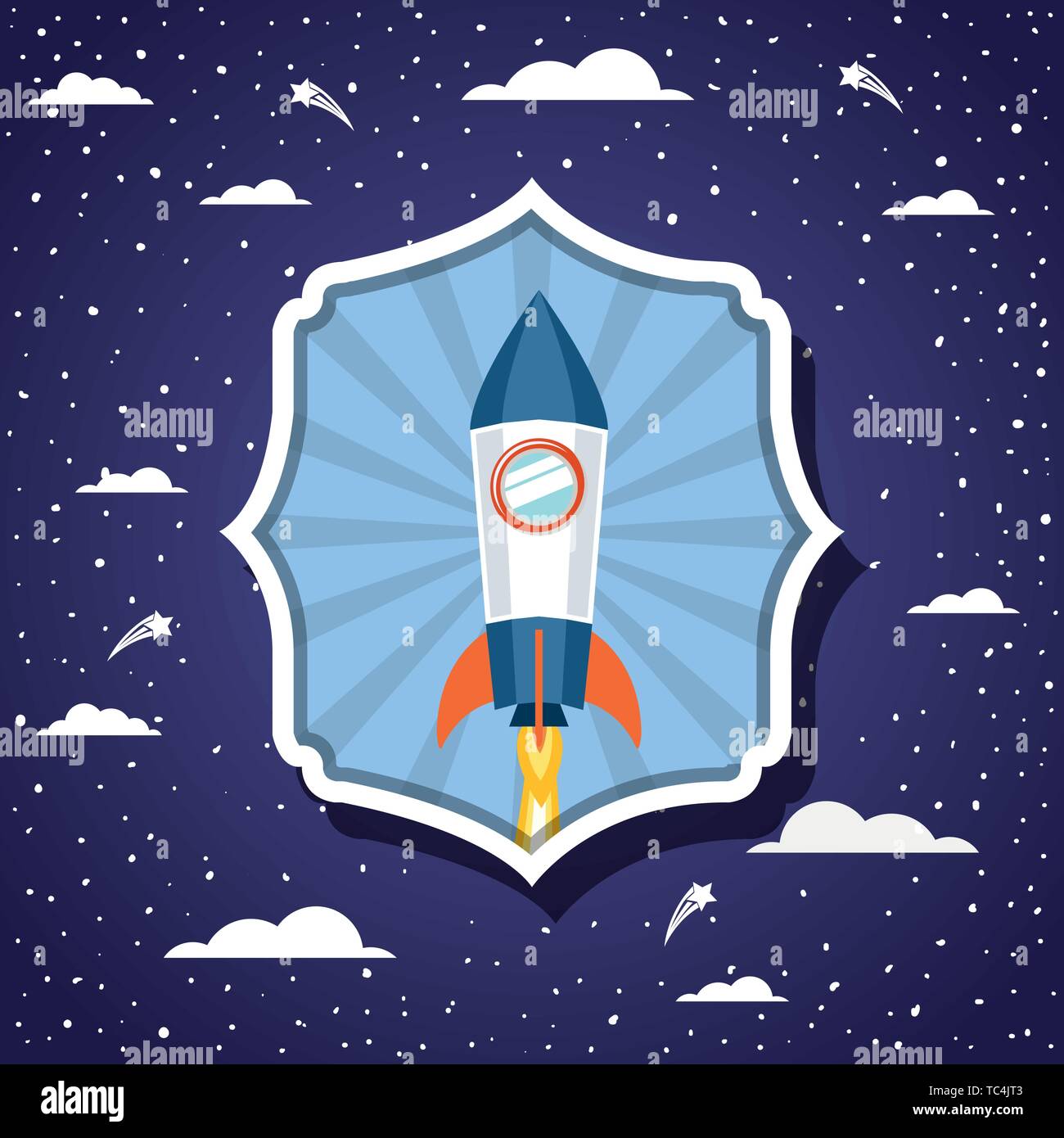 Rocket over clouds and pointed background design Stock Vector Image ...
