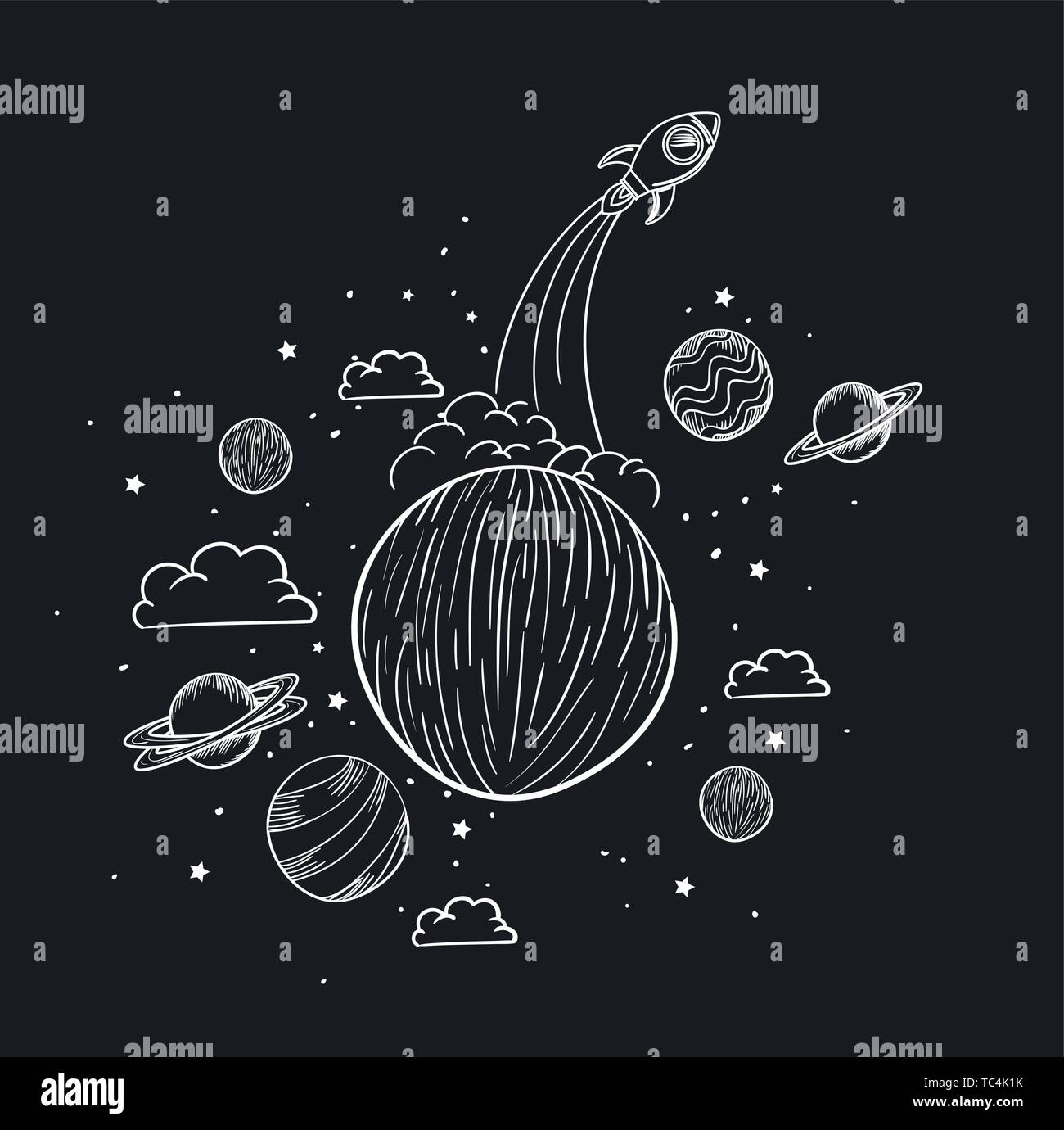 Rocket and planet draw design Stock Vector Image & Art - Alamy