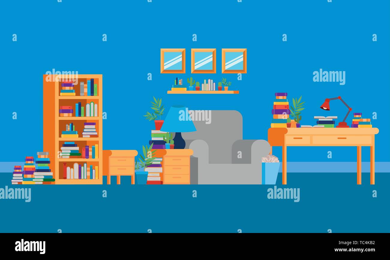 Home study room with books design Stock Vector Image & Art - Alamy