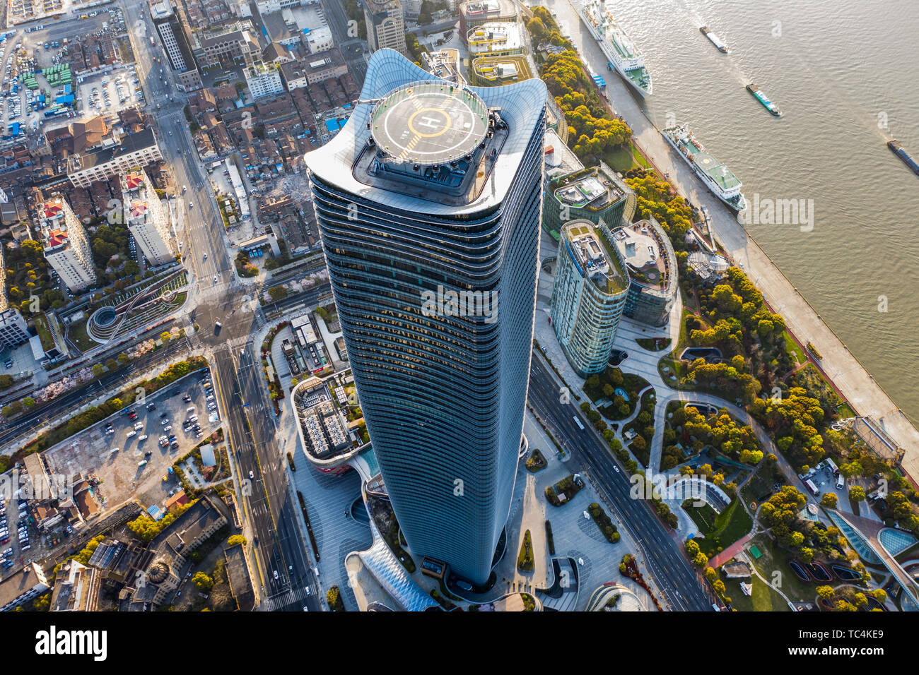 aerial shot of the first high-rise building magnolia building in ...