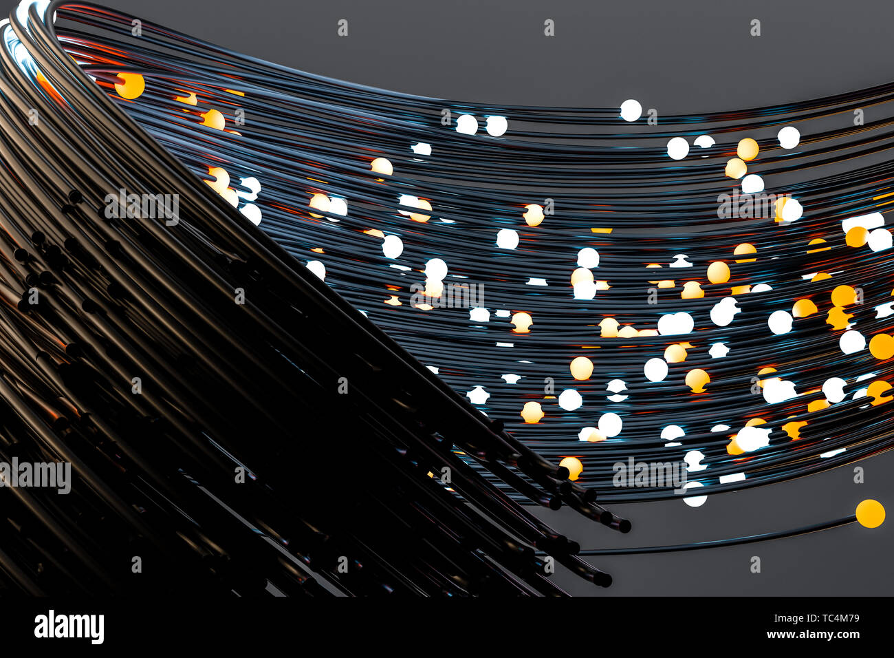 Luminous spheres with flowing lines, three-dimensional rendering Stock ...