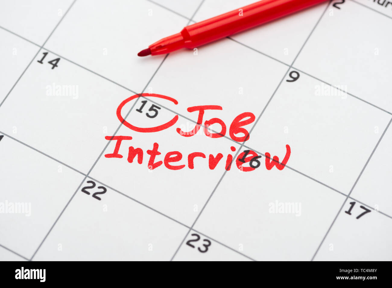 print calendar with red mark, marker and job interview lettering Stock ...