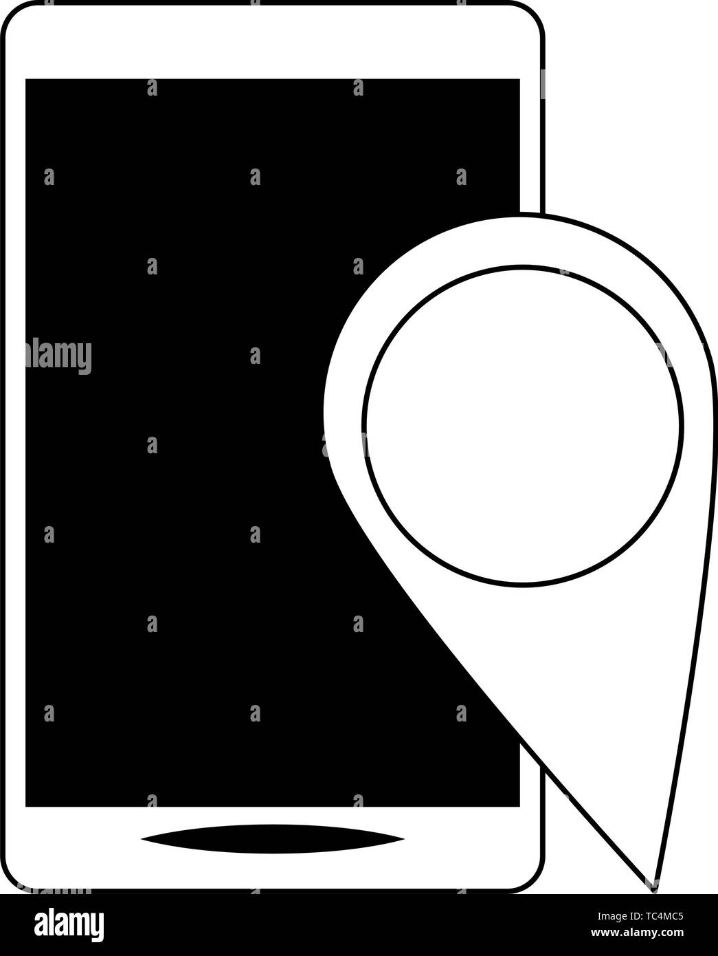 Smartphone and location pin symbols in black and white Stock Vector ...