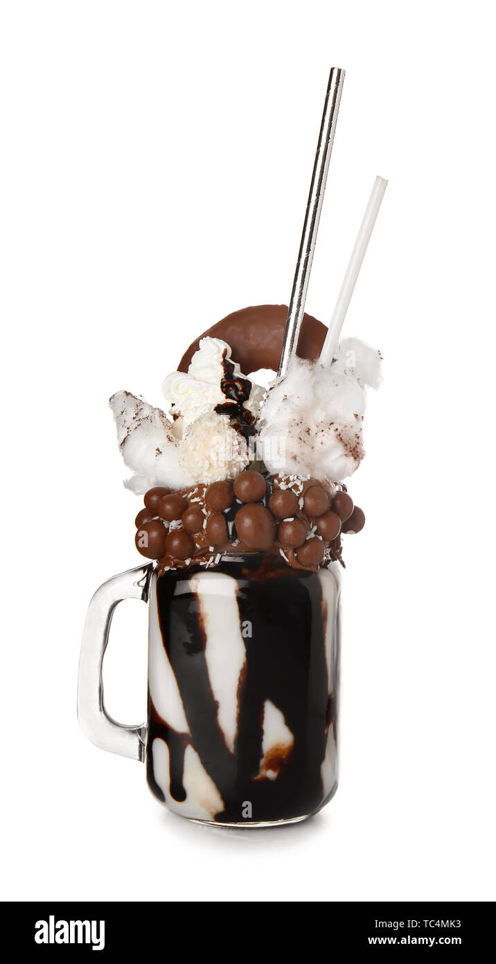 Delicious freak shake on white background Stock Photo - Alamy