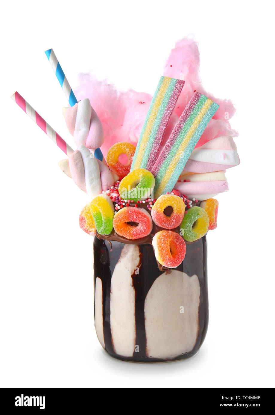 Delicious freak shake on white background Stock Photo - Alamy