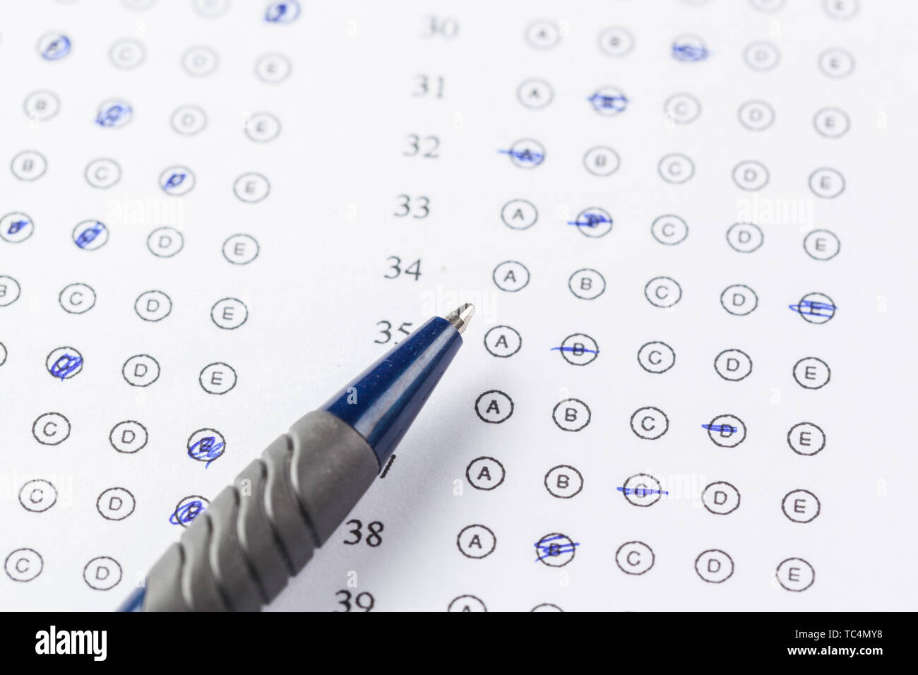 Test score sheet with answers Stock Photo - Alamy