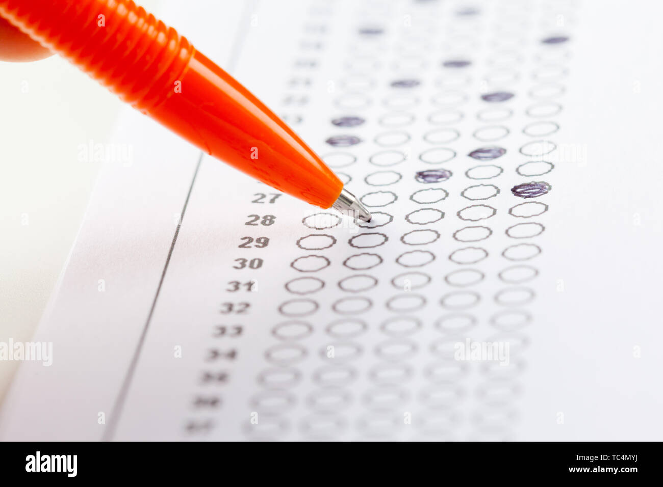 Test score sheet with answers Stock Photo - Alamy