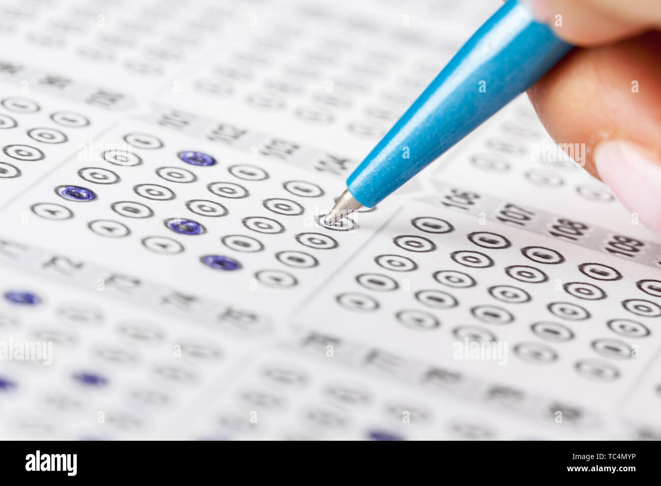 Test score sheet with answers Stock Photo - Alamy