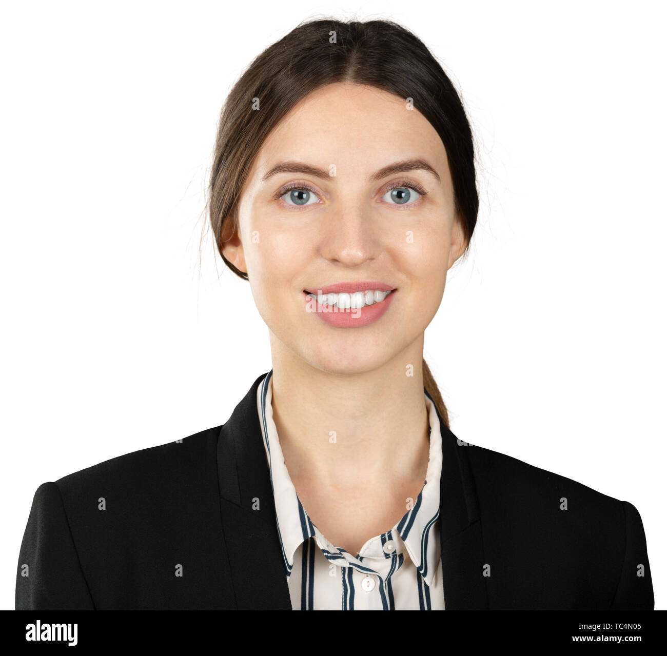 Confident young manager on white background Stock Photo - Alamy