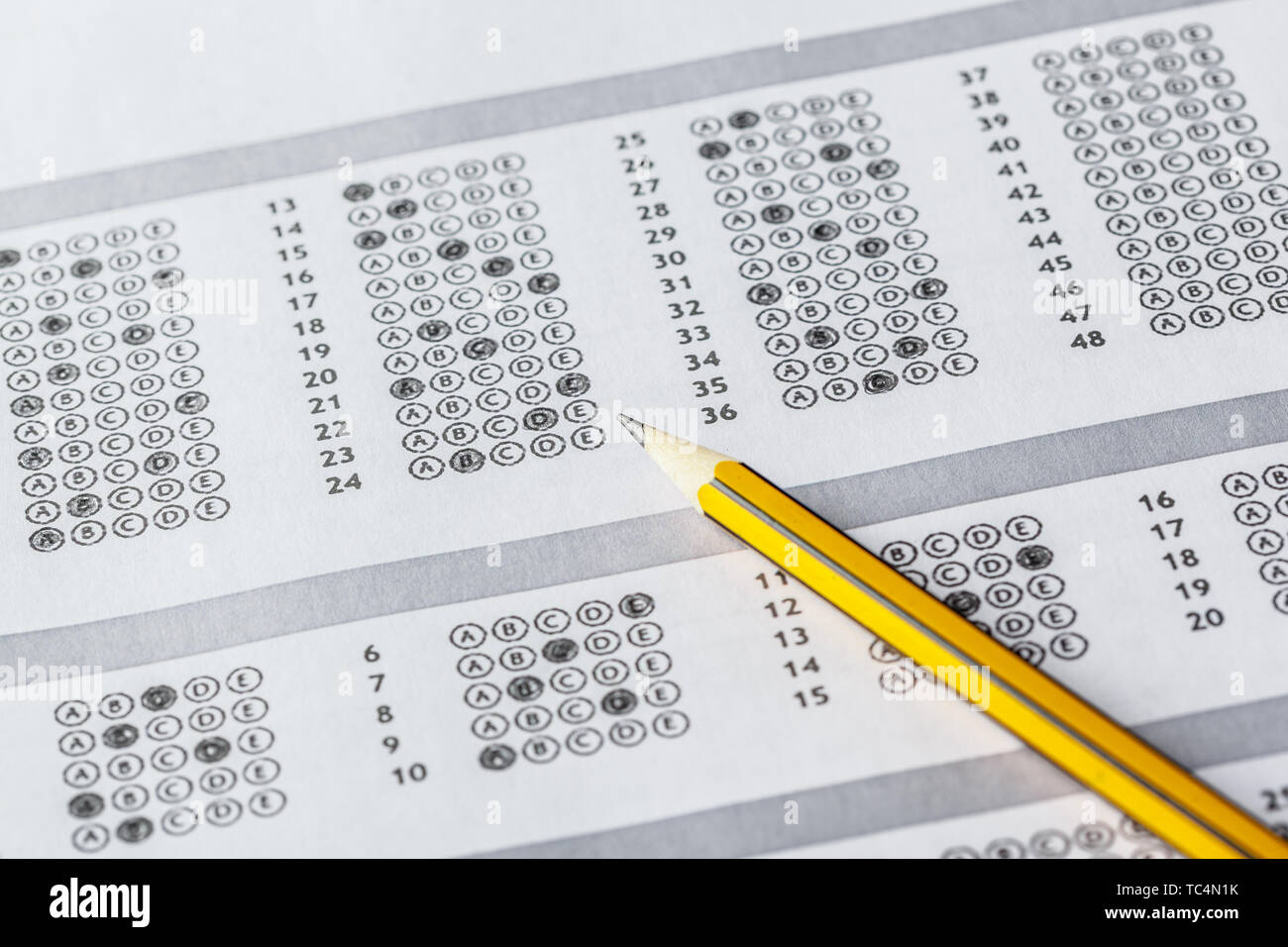 Test score sheet with answers Stock Photo - Alamy
