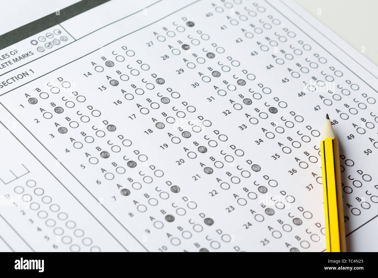 Test score sheet with answers Stock Photo - Alamy