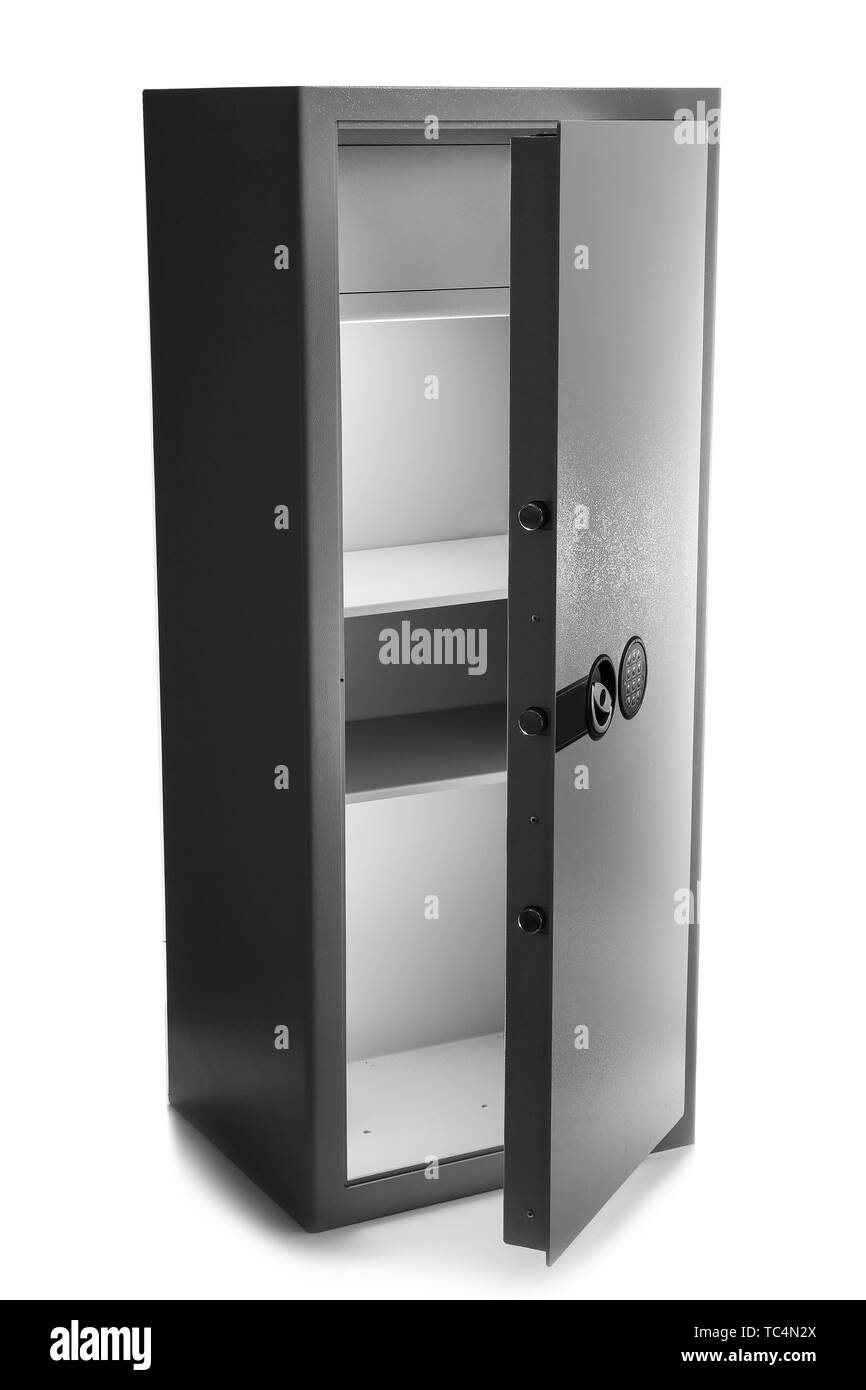 Open safe on white background Stock Photo - Alamy