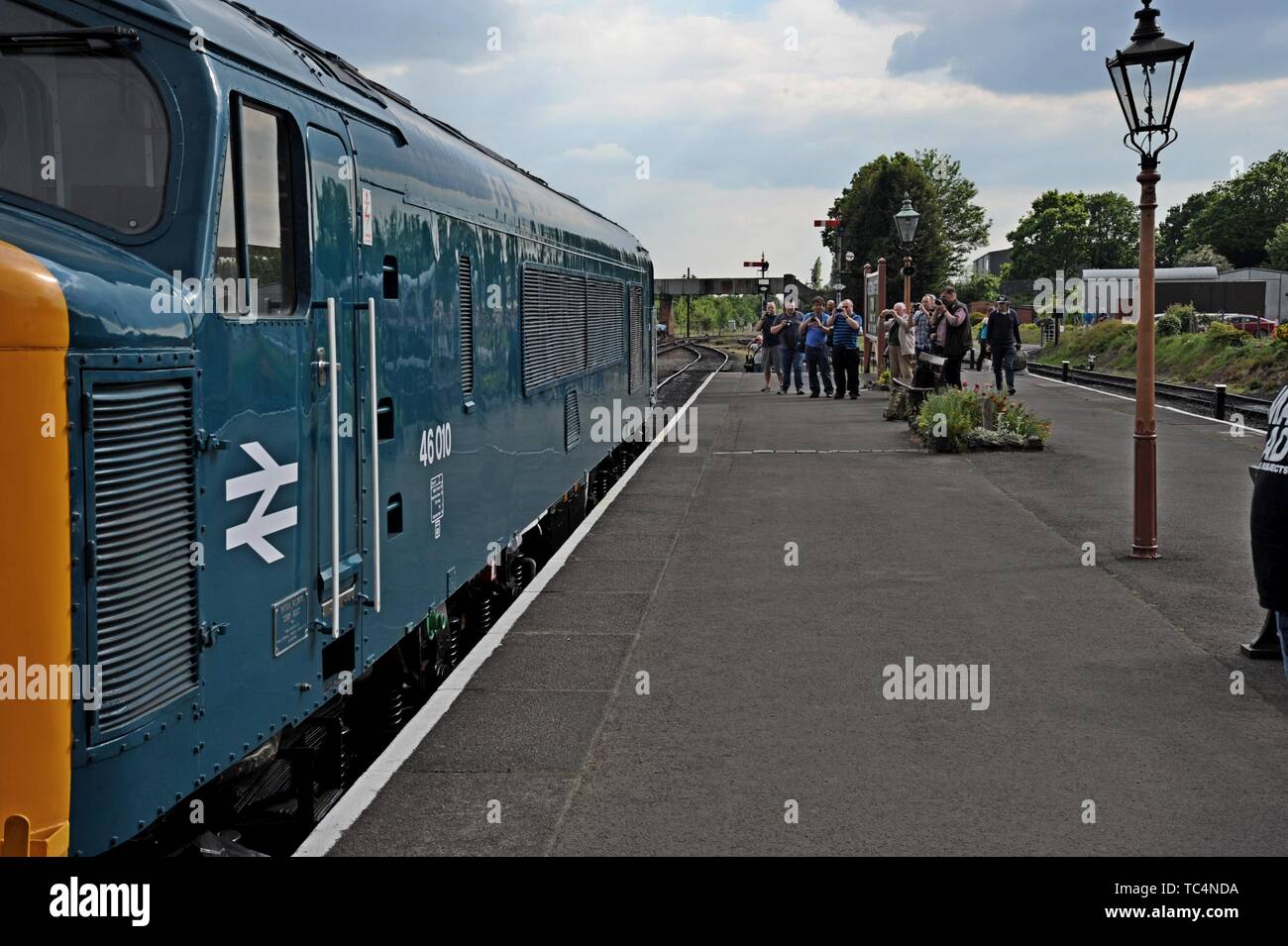 Rail enthusiasts photographing 46 010 "Peak" class diesel loco at the ...