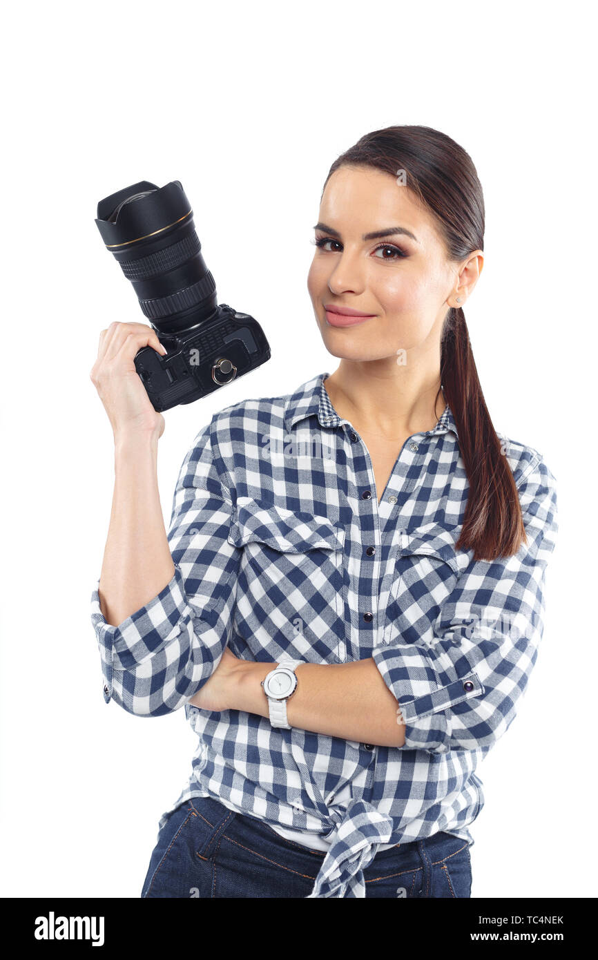 Woman photographer at work Stock Photo - Alamy