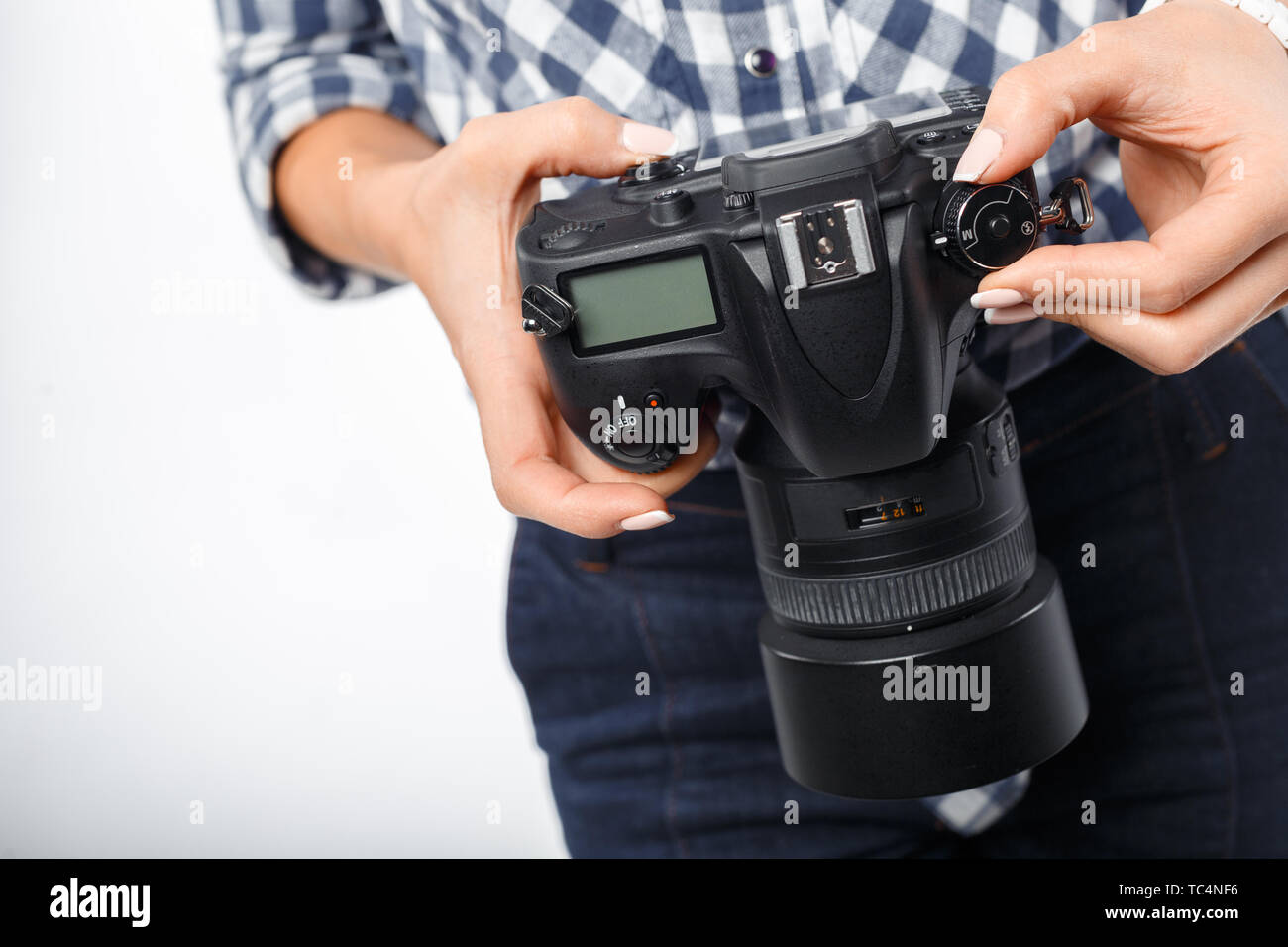 Woman photographer at work Stock Photo - Alamy