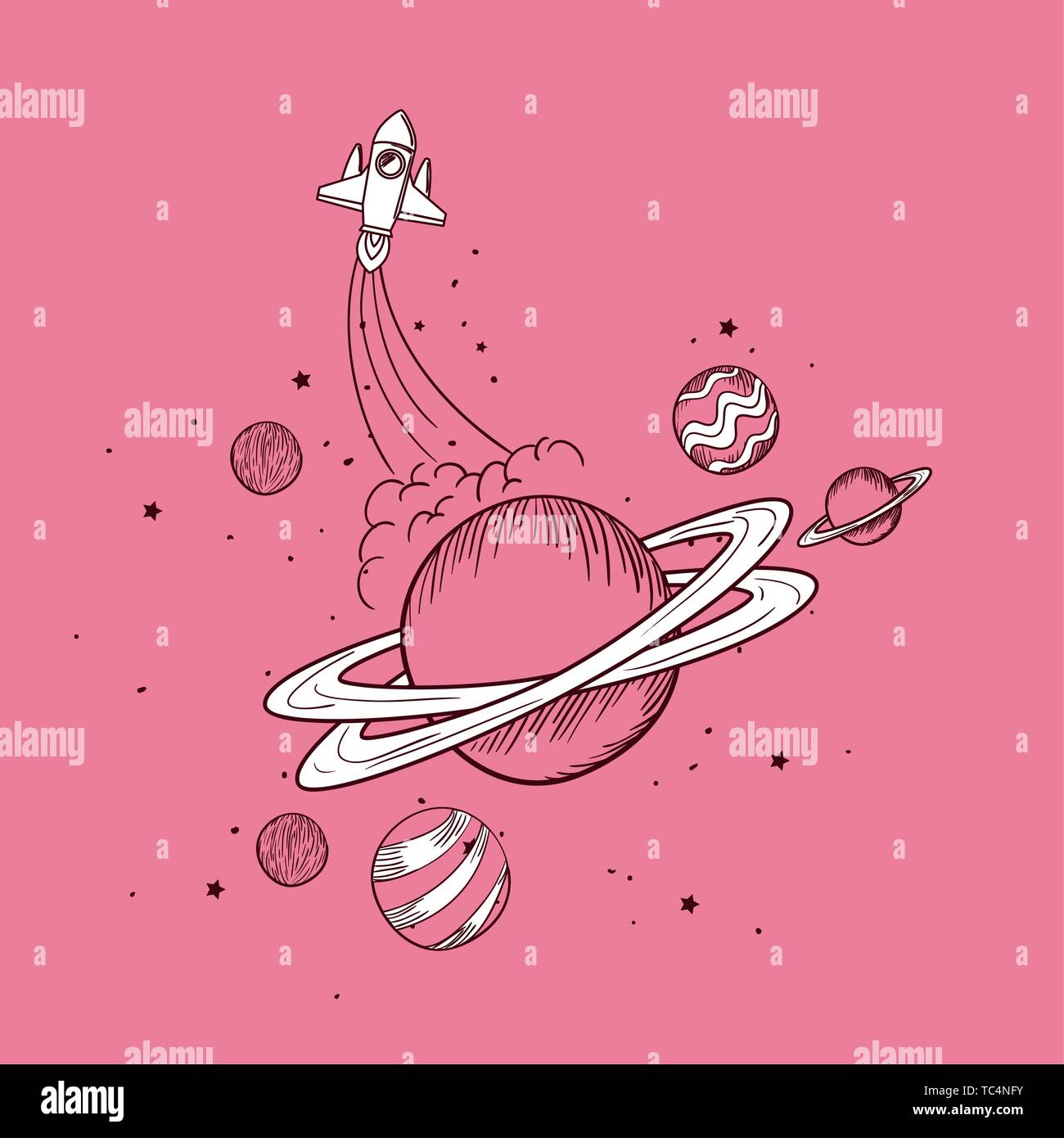 Rocket and planet draw design Stock Vector Image & Art - Alamy