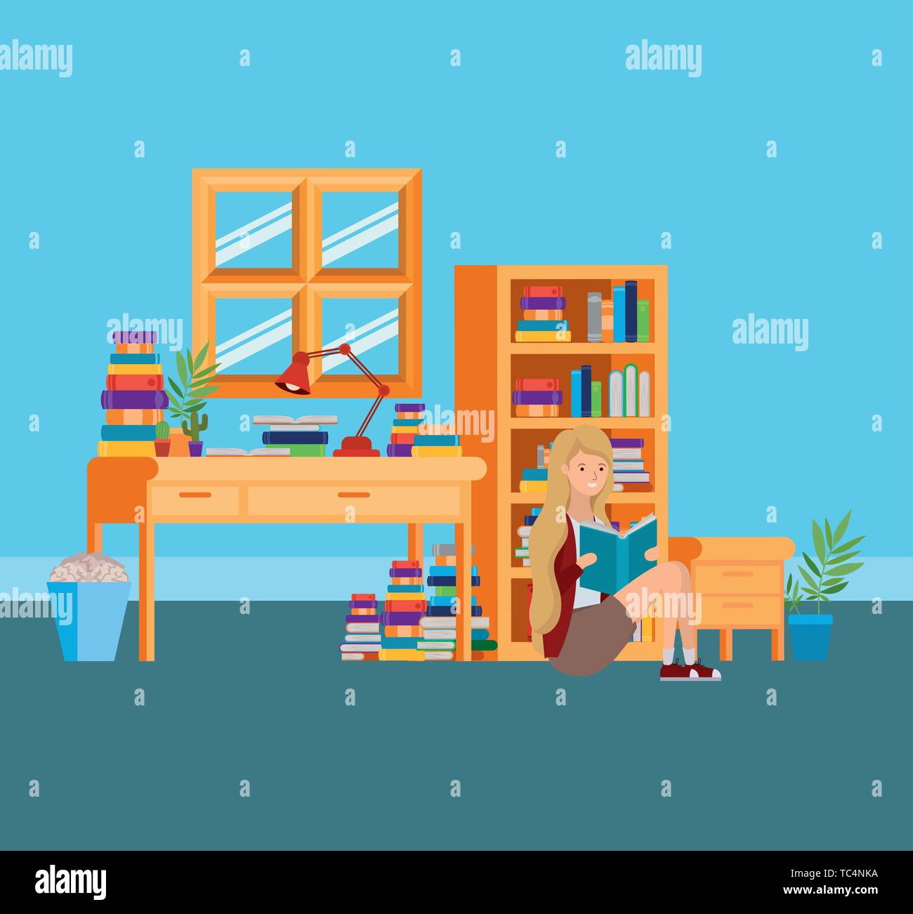 Home study room with books design Stock Vector Image & Art - Alamy