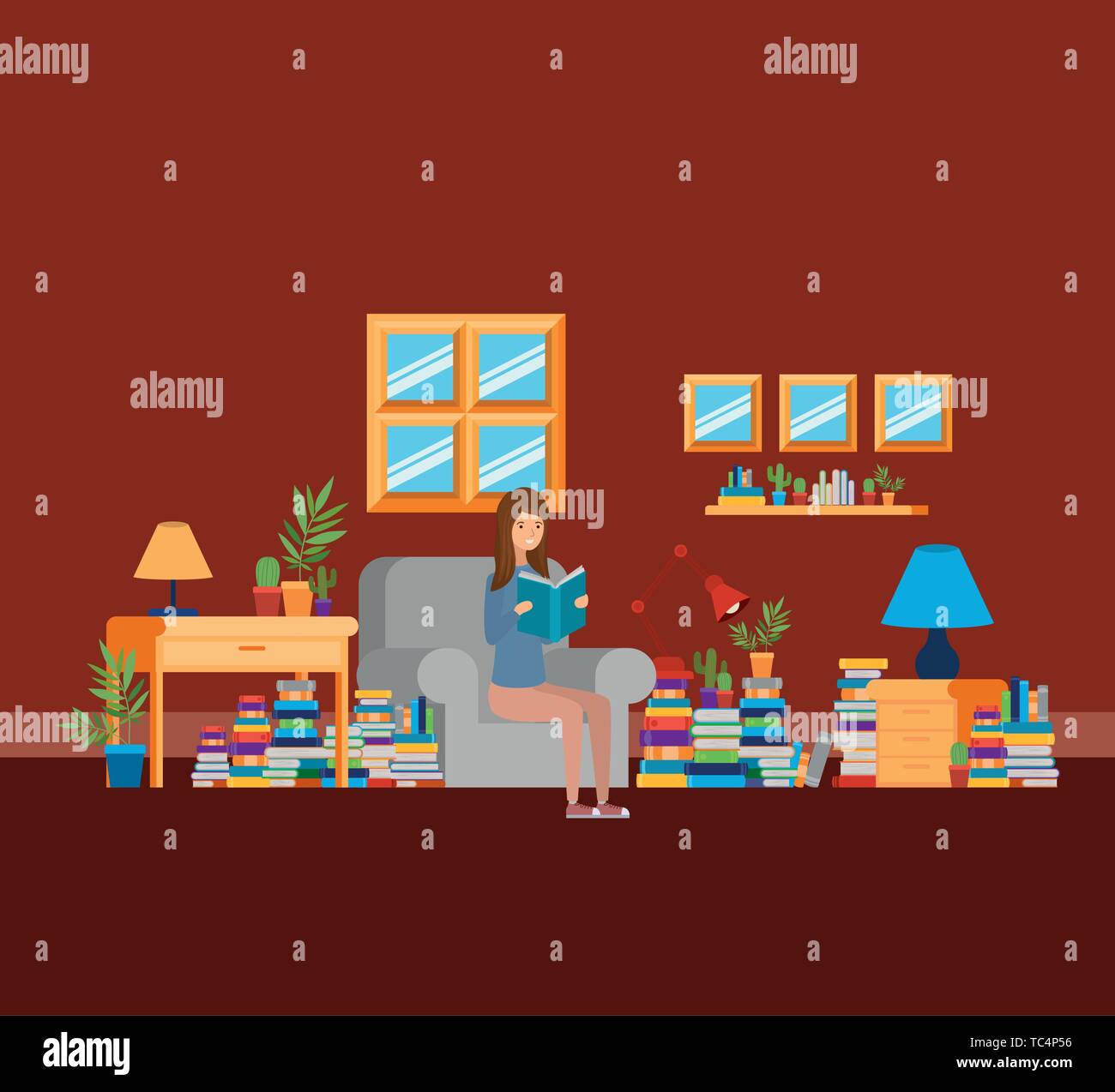 Home study room with books design Stock Vector Image & Art - Alamy