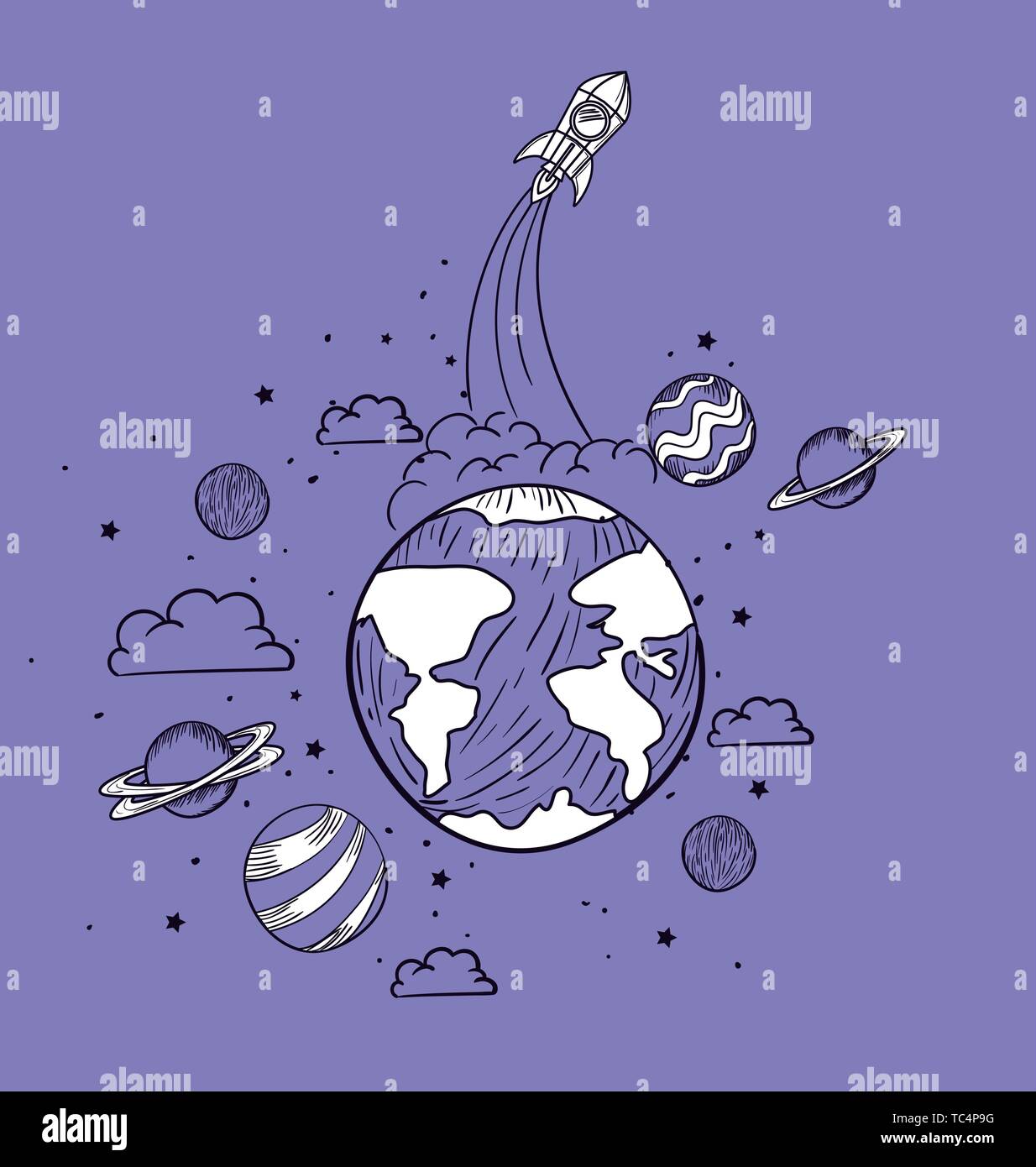 Rocket and planet draw design Stock Vector Image & Art - Alamy