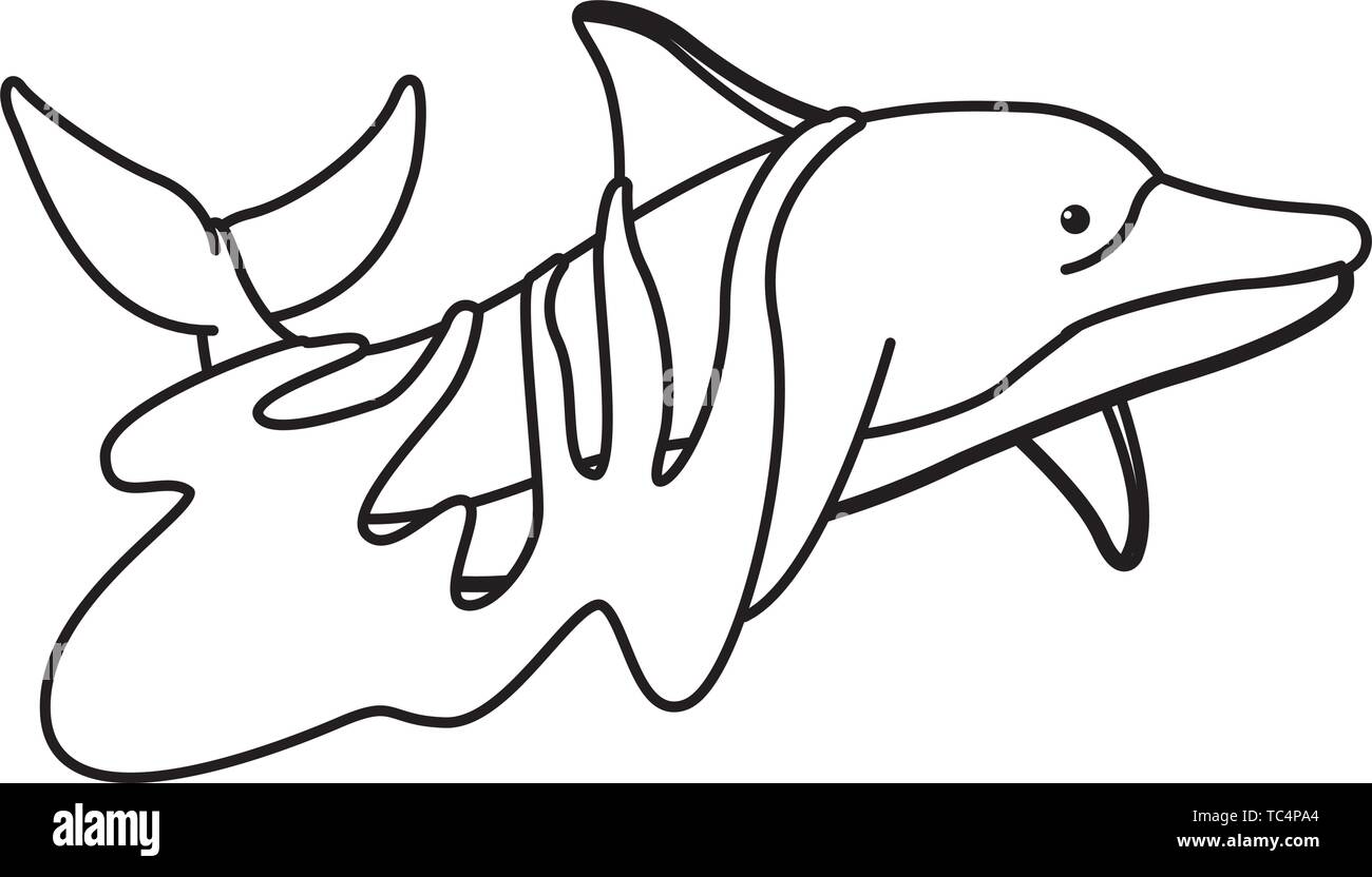 sad dolphin with a trash bag black and white Stock Vector Image & Art ...