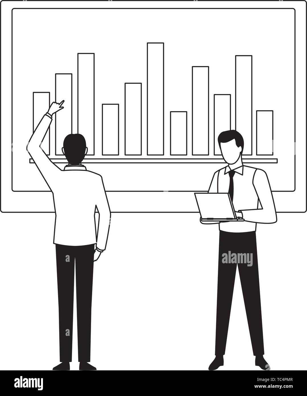 business people with data chart black and white Stock Vector Image ...