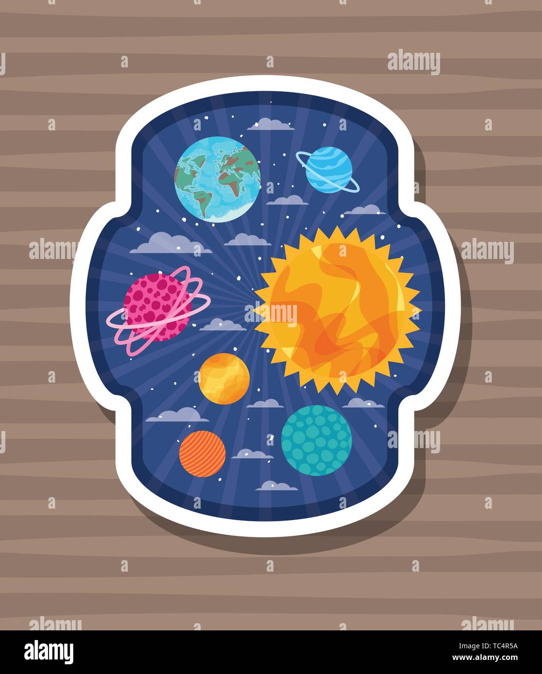 Planets over striped label design vector illustration Stock Vector ...